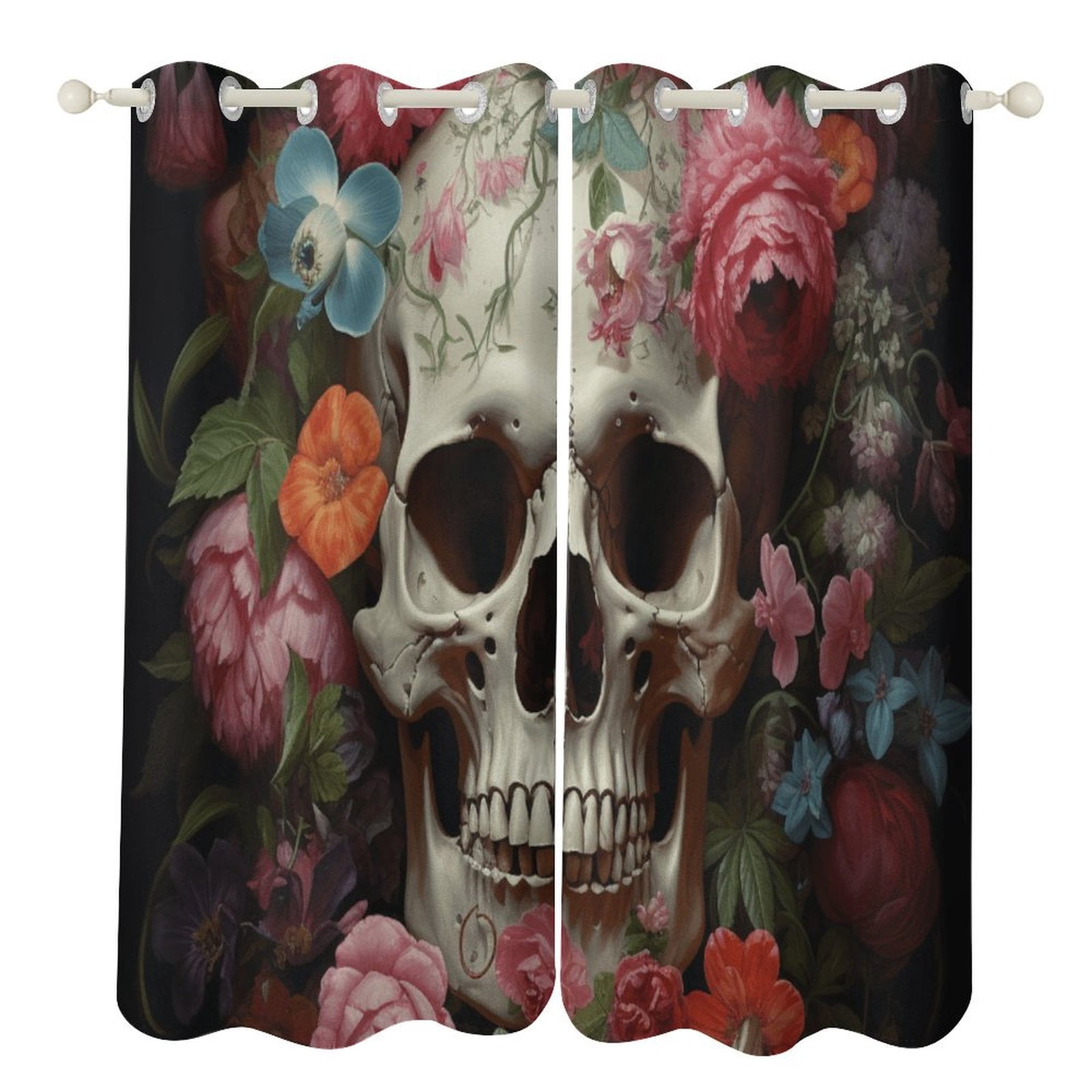 Gothic Skull Lover Window Curtain Panels Grommet Blackout Curtains ...