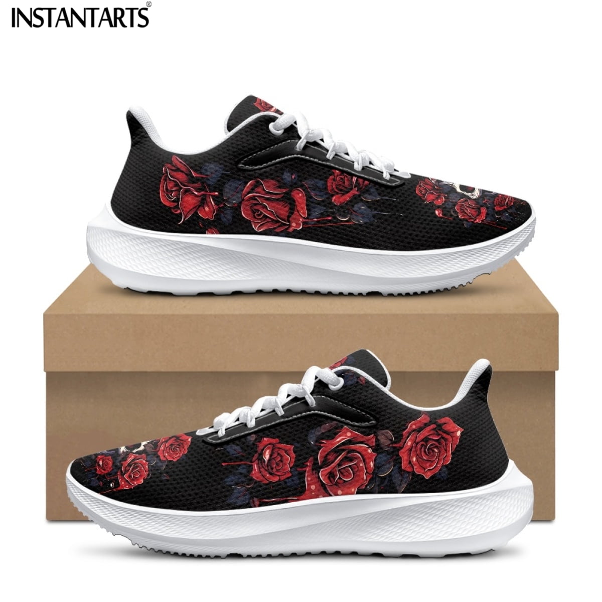 Gothic Skull Men Women Sneakers ers Men Red Floral Jogging Sport ...
