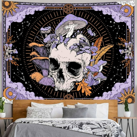 Gothic Skull Mushroom Celestial Occult Wall Tapestry 60×44 Inches Wall ...