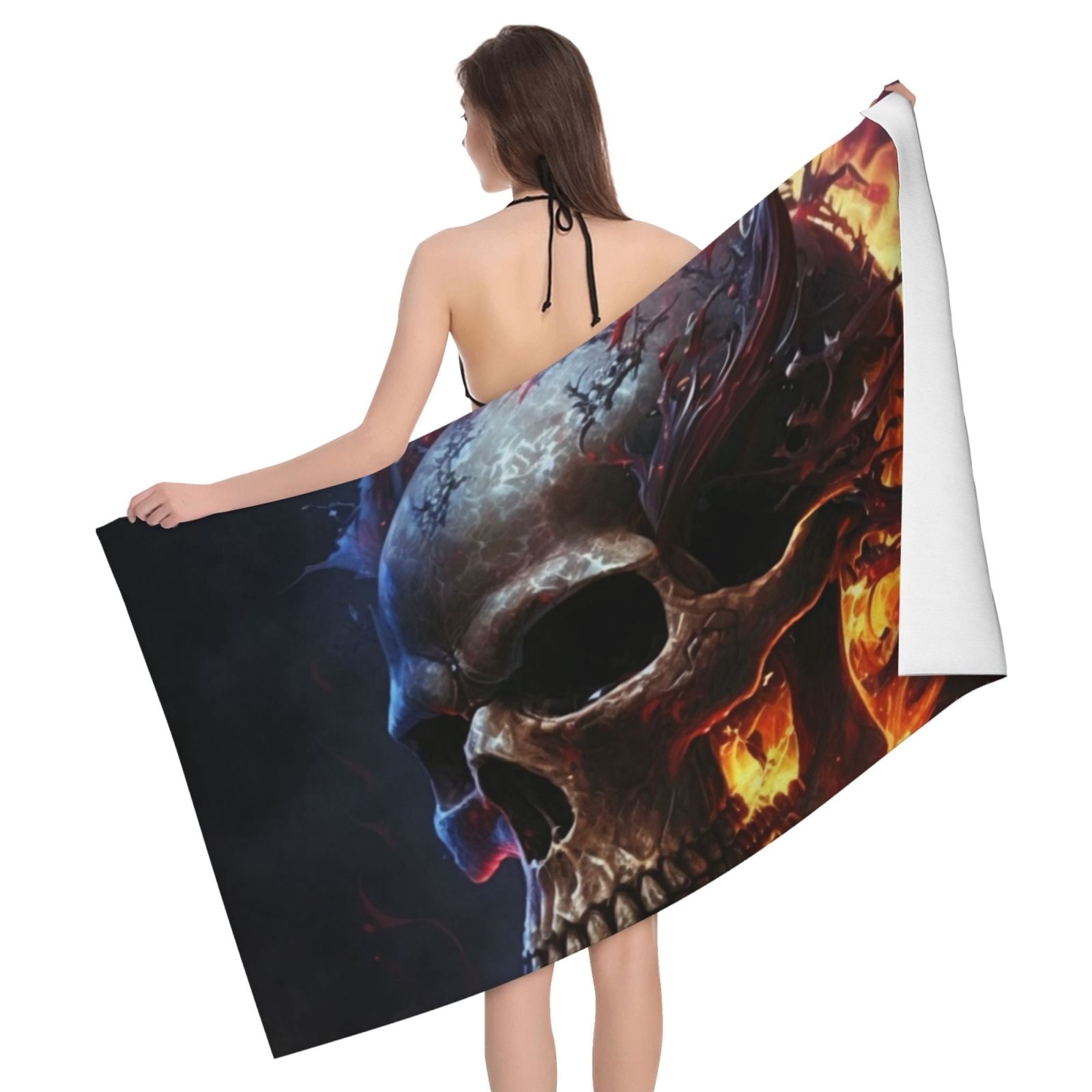 Gothic Skull On Fire Death Cool Beach Bath Towel Gym Spa Shower Towels ...