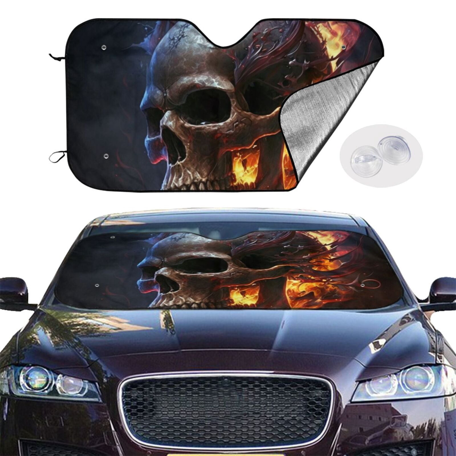 Gothic Skull On Fire Death Cool Windshield Sunshade Sun Shade Front ...