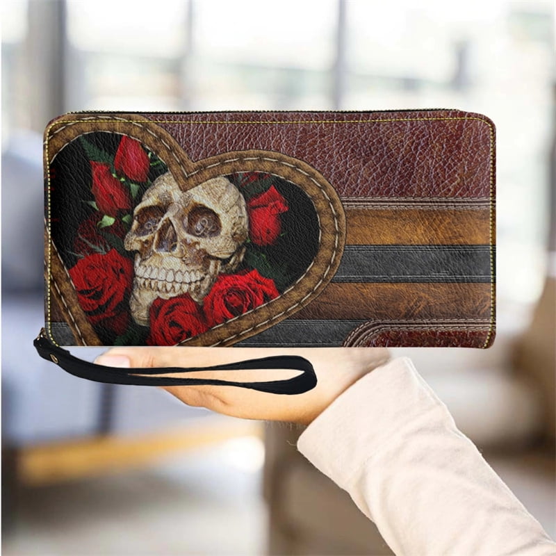 Gothic Skull Pattern Purses for Women Custom Name Pu Leather Card ...