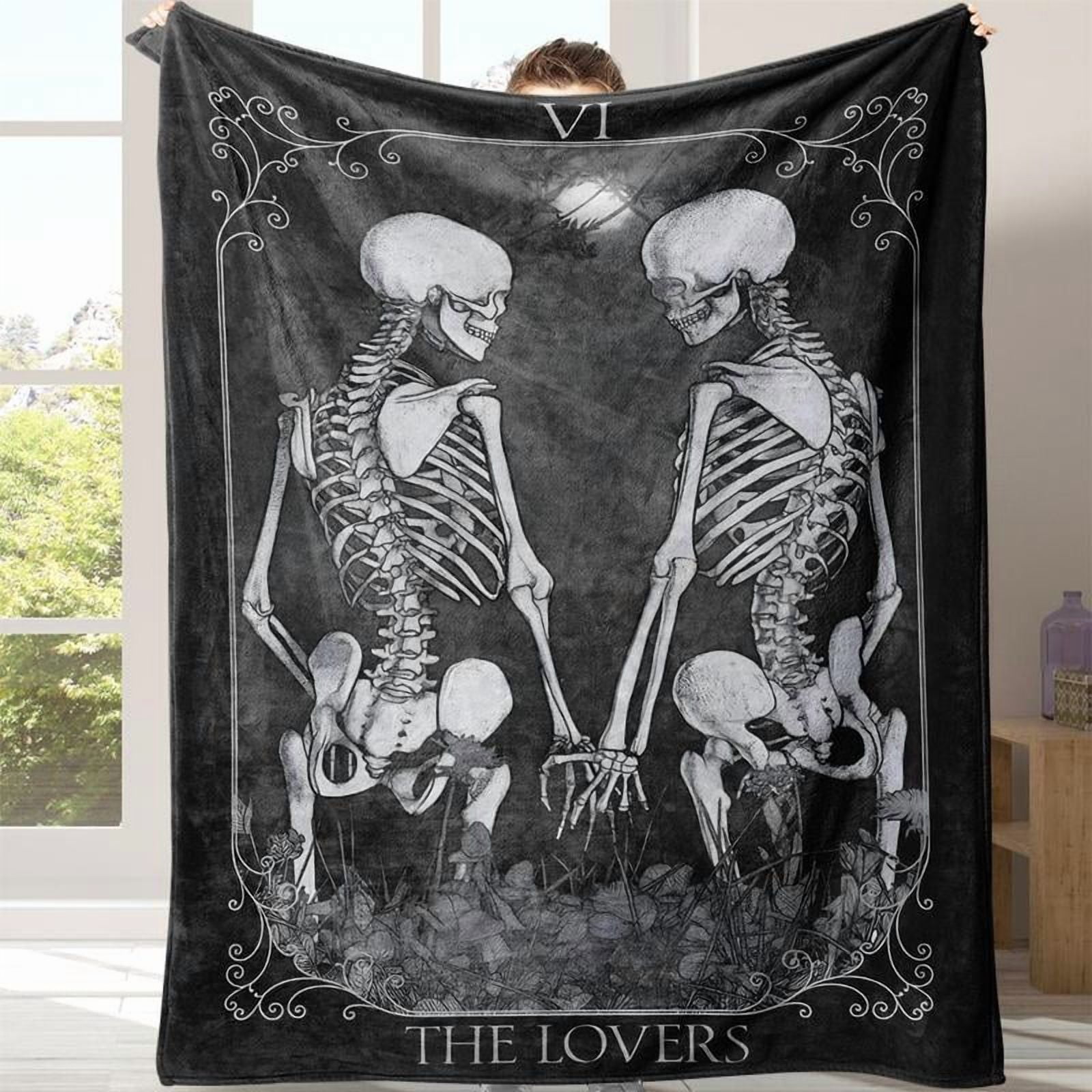 Gothic Skull Print Flannel Blanket, Casual Soft Throw Blanket with ...