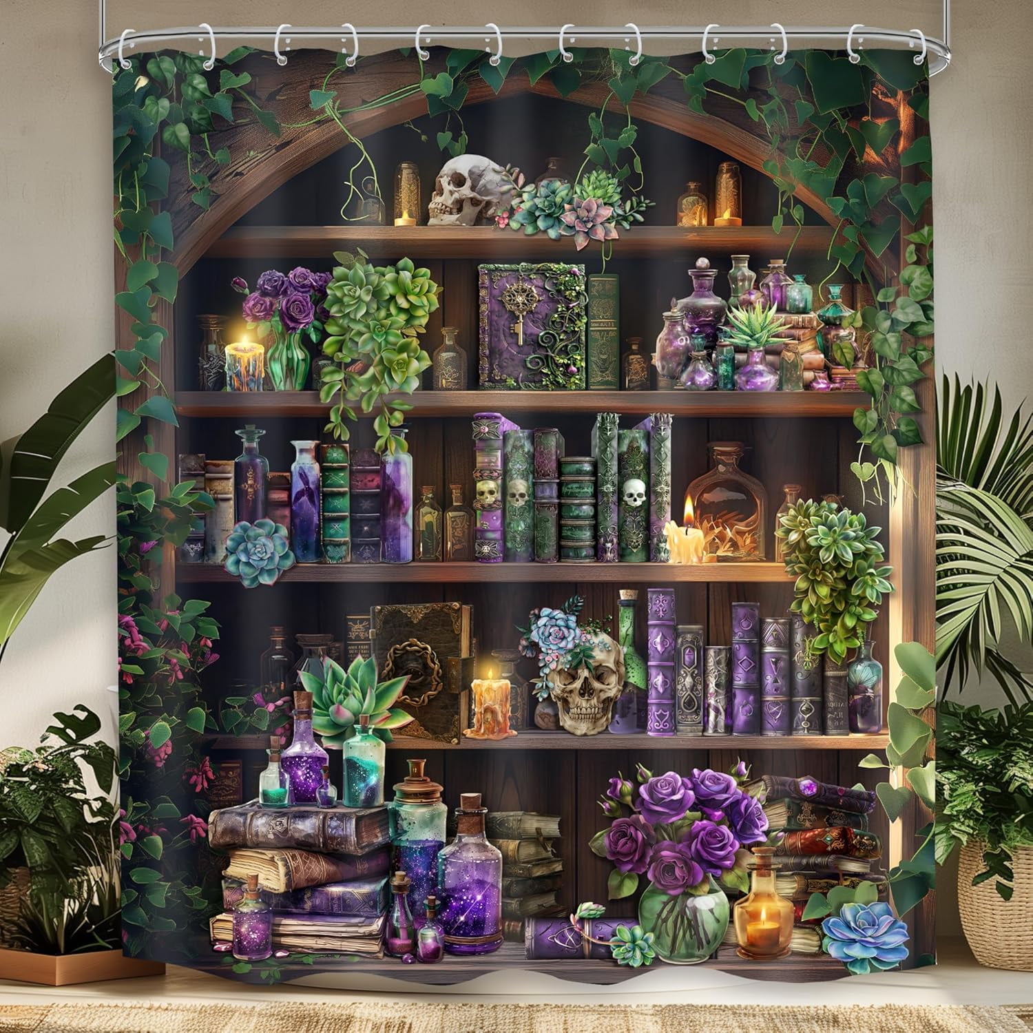 Gothic Skull Shower Curtain Vintage Withcy Spooky Retro Wizard Magic ...