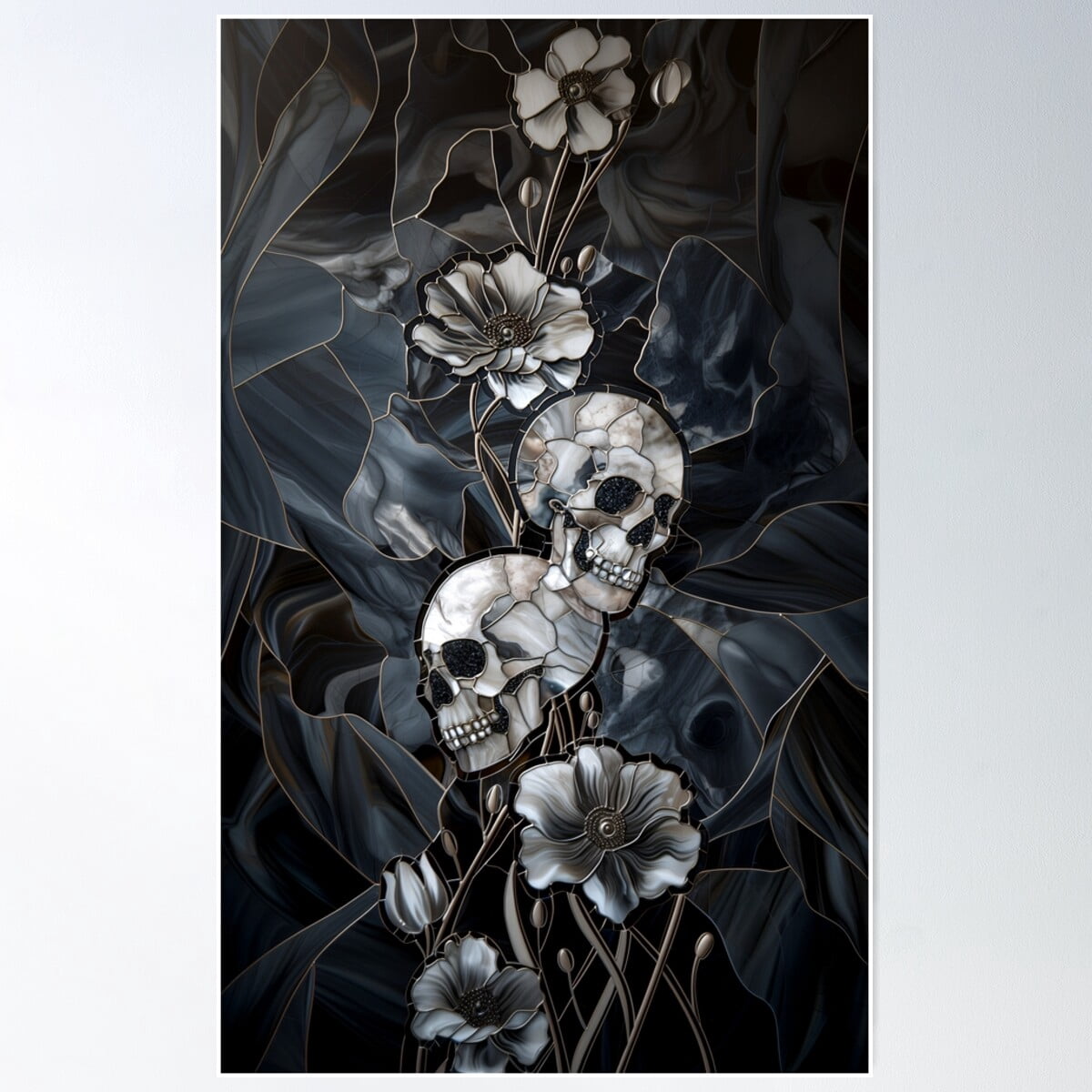 Gothic Skull Wild Flowers Dark Academia Mosaic Poster Wall Art, Modern ...