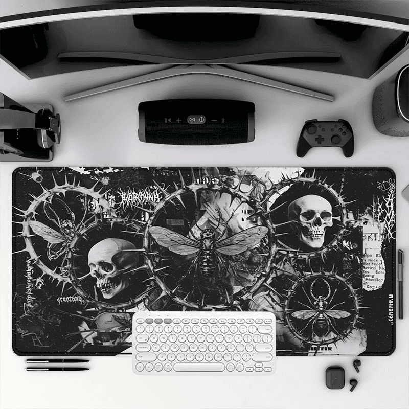 Gothic Skull and Cicada Art Mouse Pad 35.4 x 15.8 Inches Rubber Desk ...