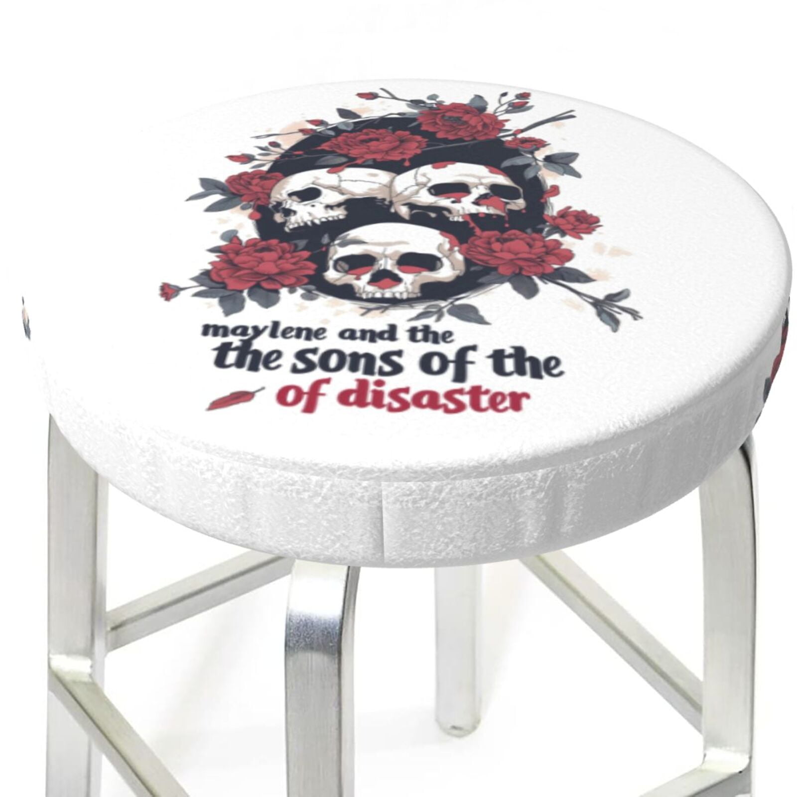 Gothic Skulls And Roses Bar Stool Covers - Stretch Round Seat Covers ...