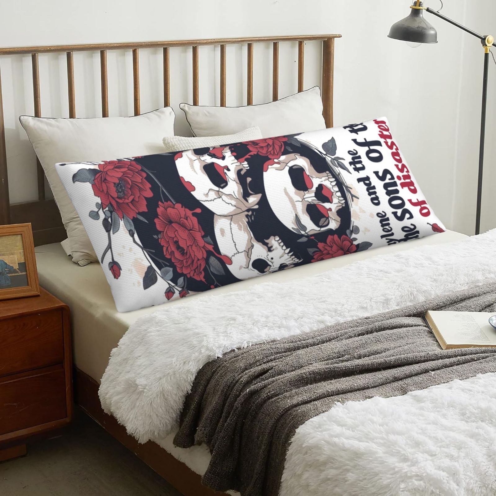 Gothic Skulls And Roses Body Pillow Cover, Long Pillow Cover with ...