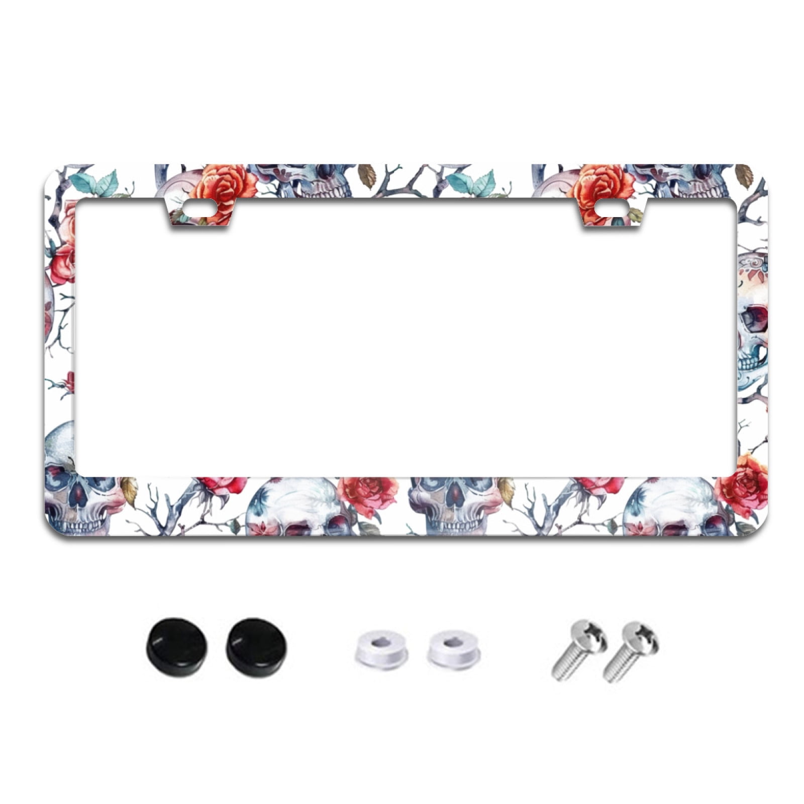 Gothic Skulls Roses and Branches License Plate Frames for Women Men Car ...