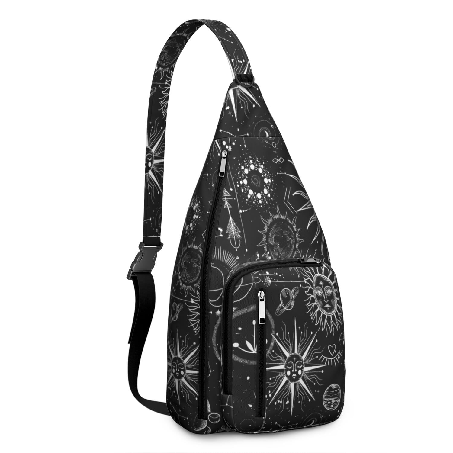 Gothic Sling Bag for Men - Dark Celestial Moon & Star Pattern Chest Bag ...