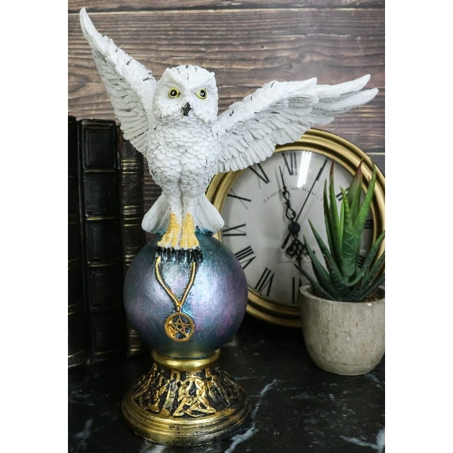 Gothic Snowy Owl Talisman Pentagram Pendant Perching On Gazing Ball Orb ...