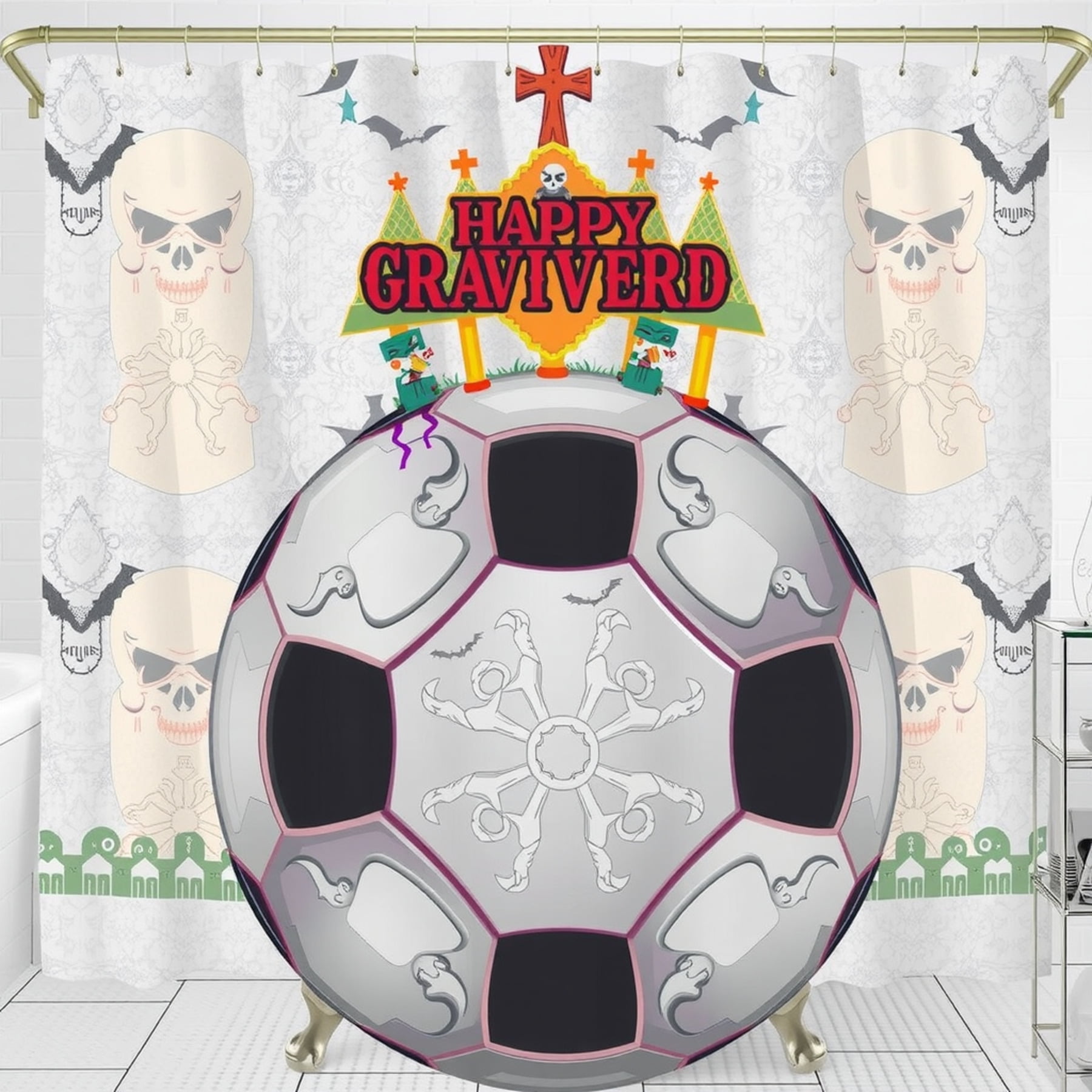Gothic Soccer Ball Shower Curtain with Pattern & Candy Canes - Walmart.com