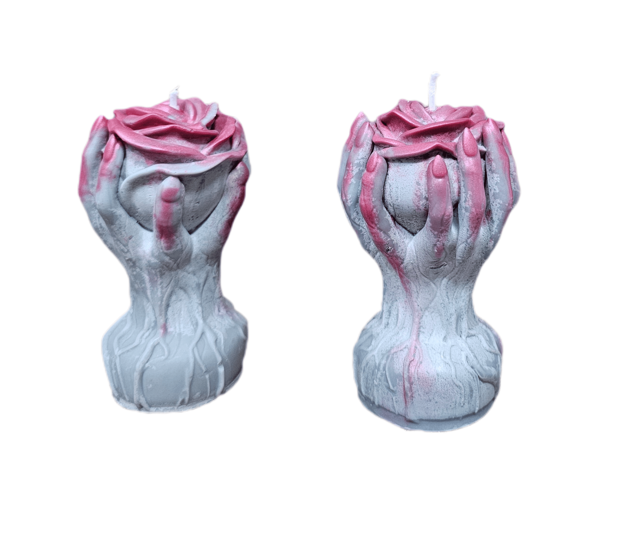 Gothic Soy Wax Candle Set, Hand Claw with Rose Design, Gray and Red, 5 oz, Decorative Sculpted ...
