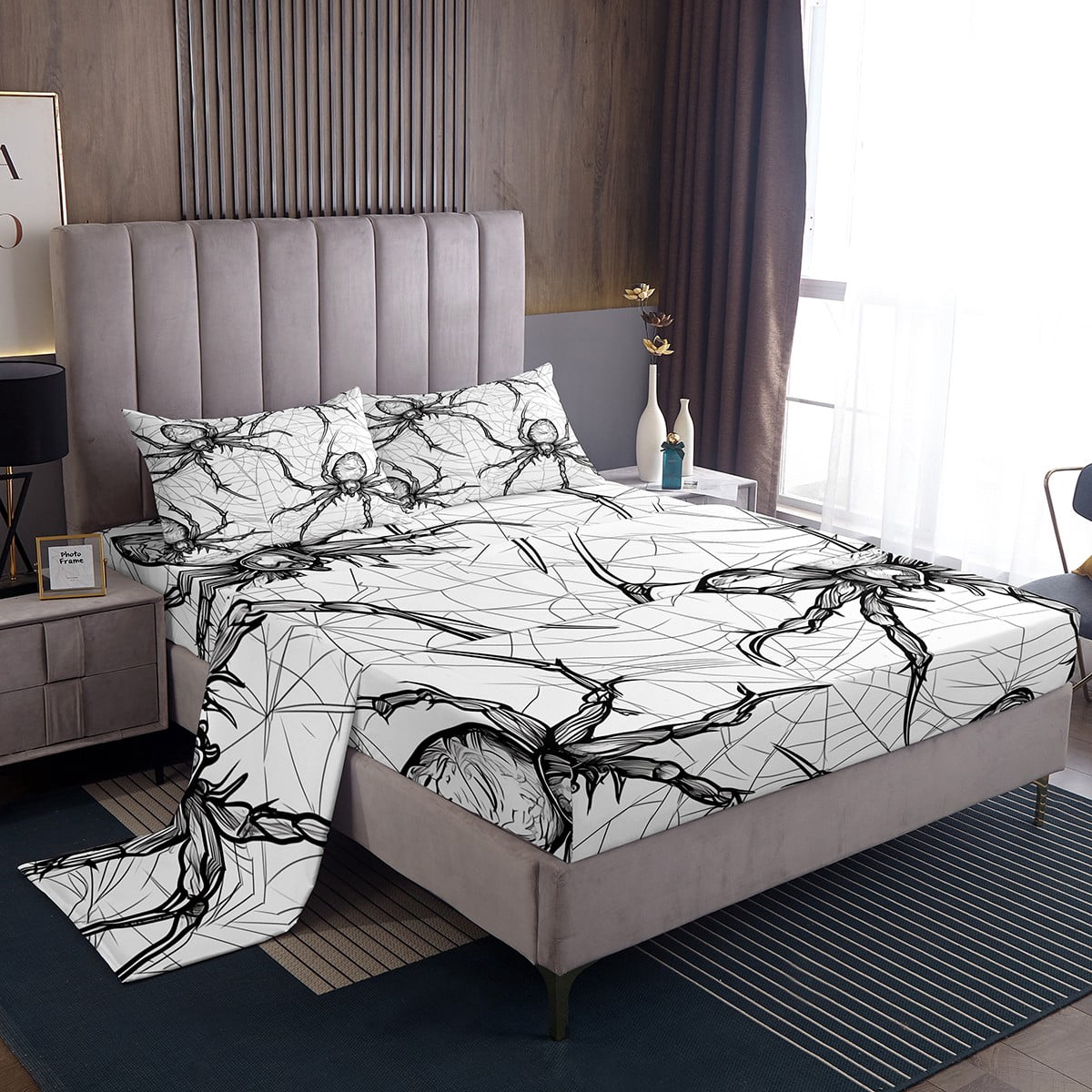 Gothic Spider Bedding Set King,Hand Drawn Illustration Style Bed Sheets ...