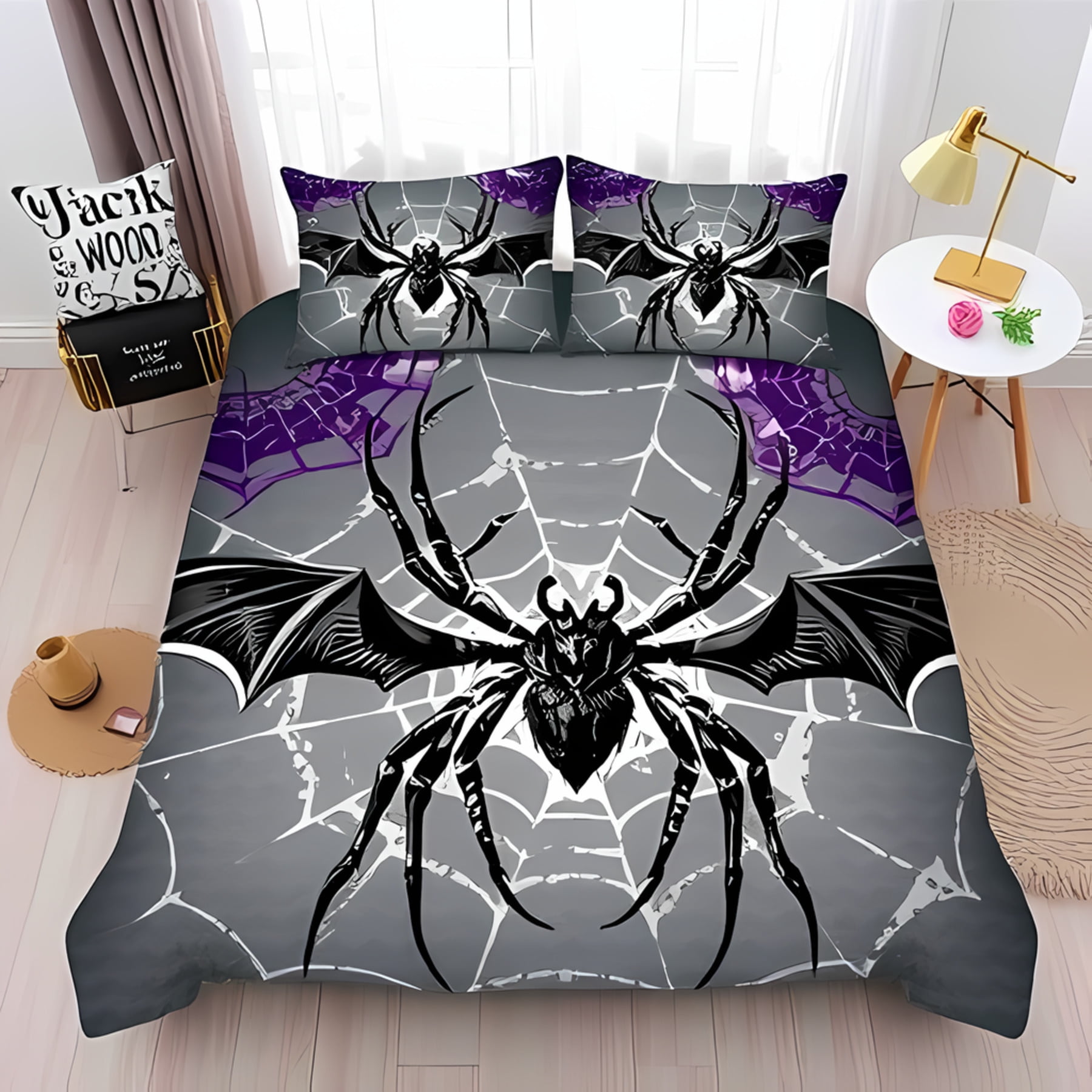 Gothic Spider Bedding Set Large Stylized Spider & Web Design Gray ...