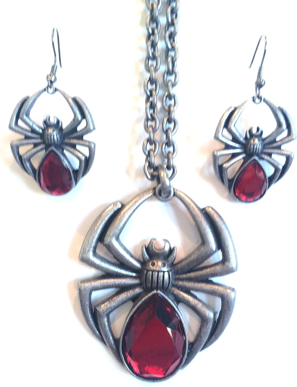 Gothic Spider Necklace Black Widow Stone Pendant Necklace and Earring Set-Red Stone[t043 ...