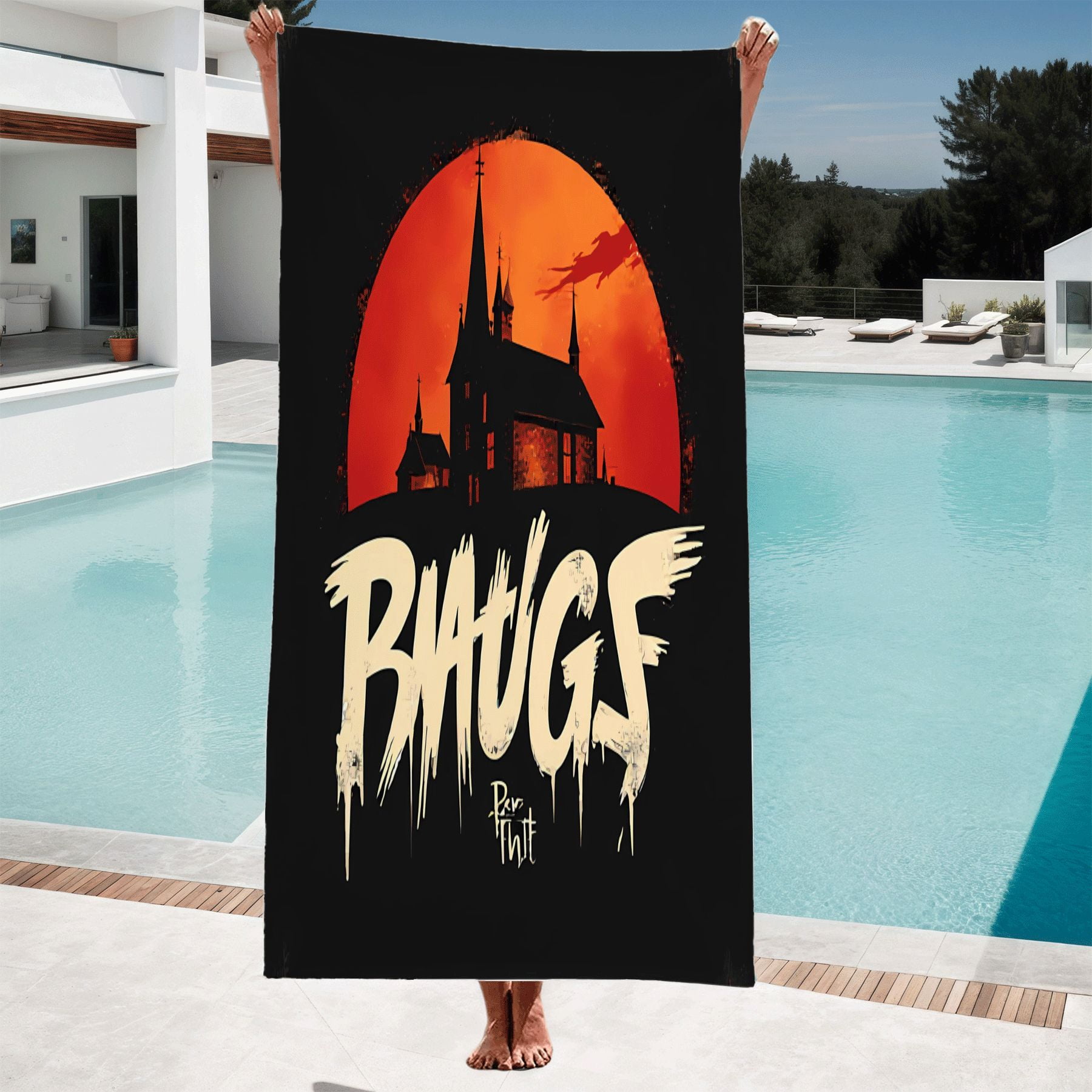 Gothic Spire Silhouette Beach Towel - Vibrant Orange Sky Design Perfect ...