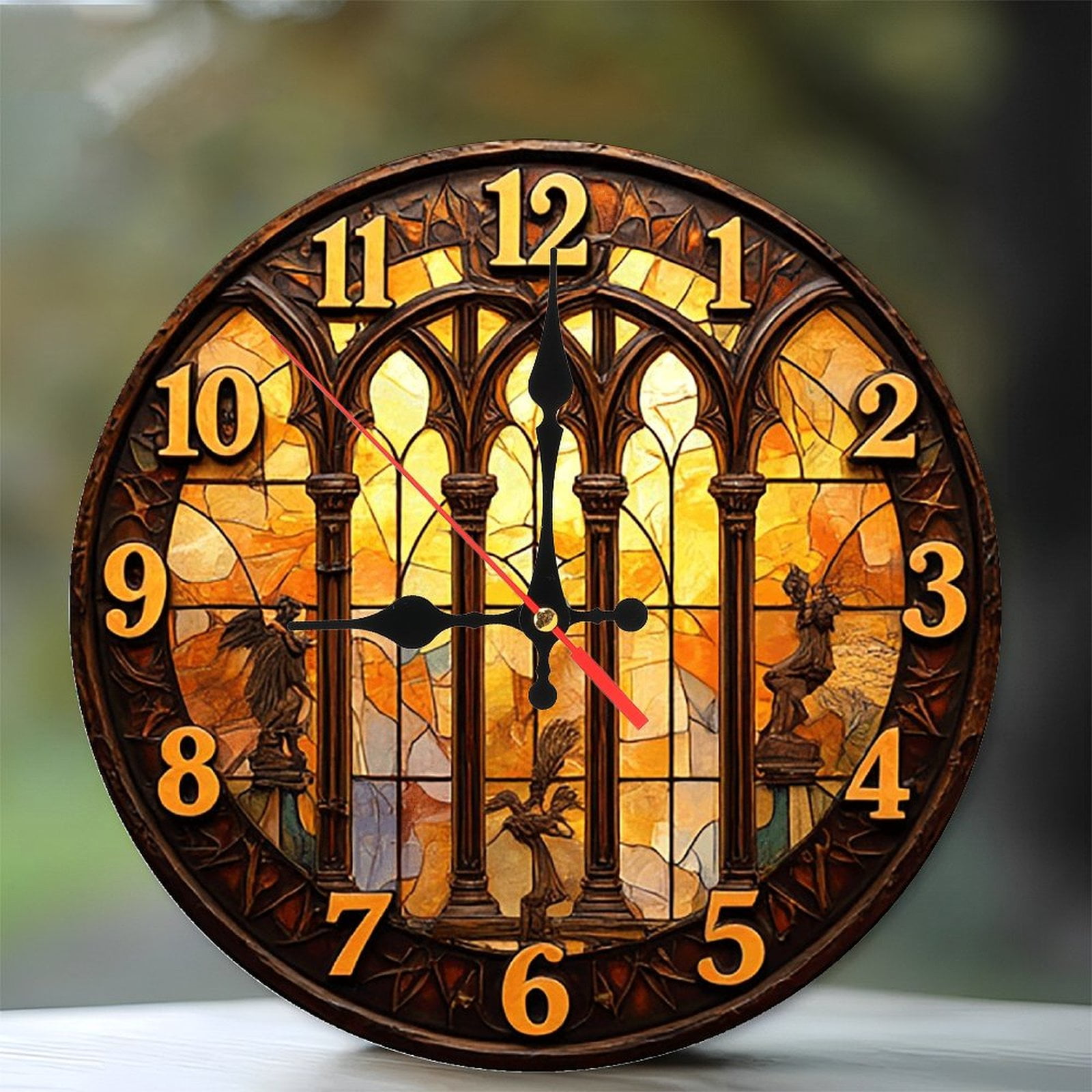 Gothic Stained Glass Clock Wall Decor Antique Style 10-Inch Silent ...