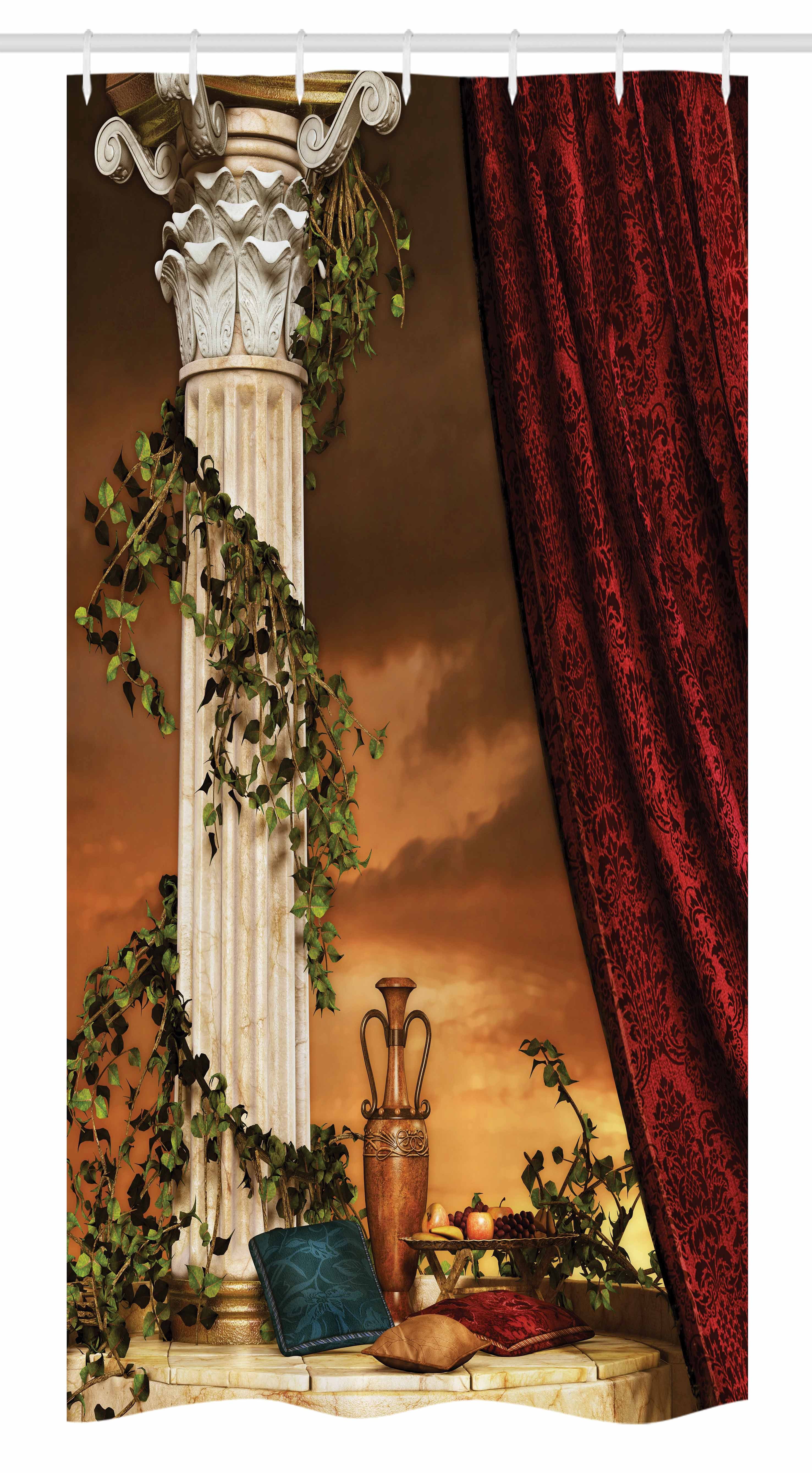 Gothic Stall Shower Curtain, Greek Style Scene Climber Pillow Fruits ...
