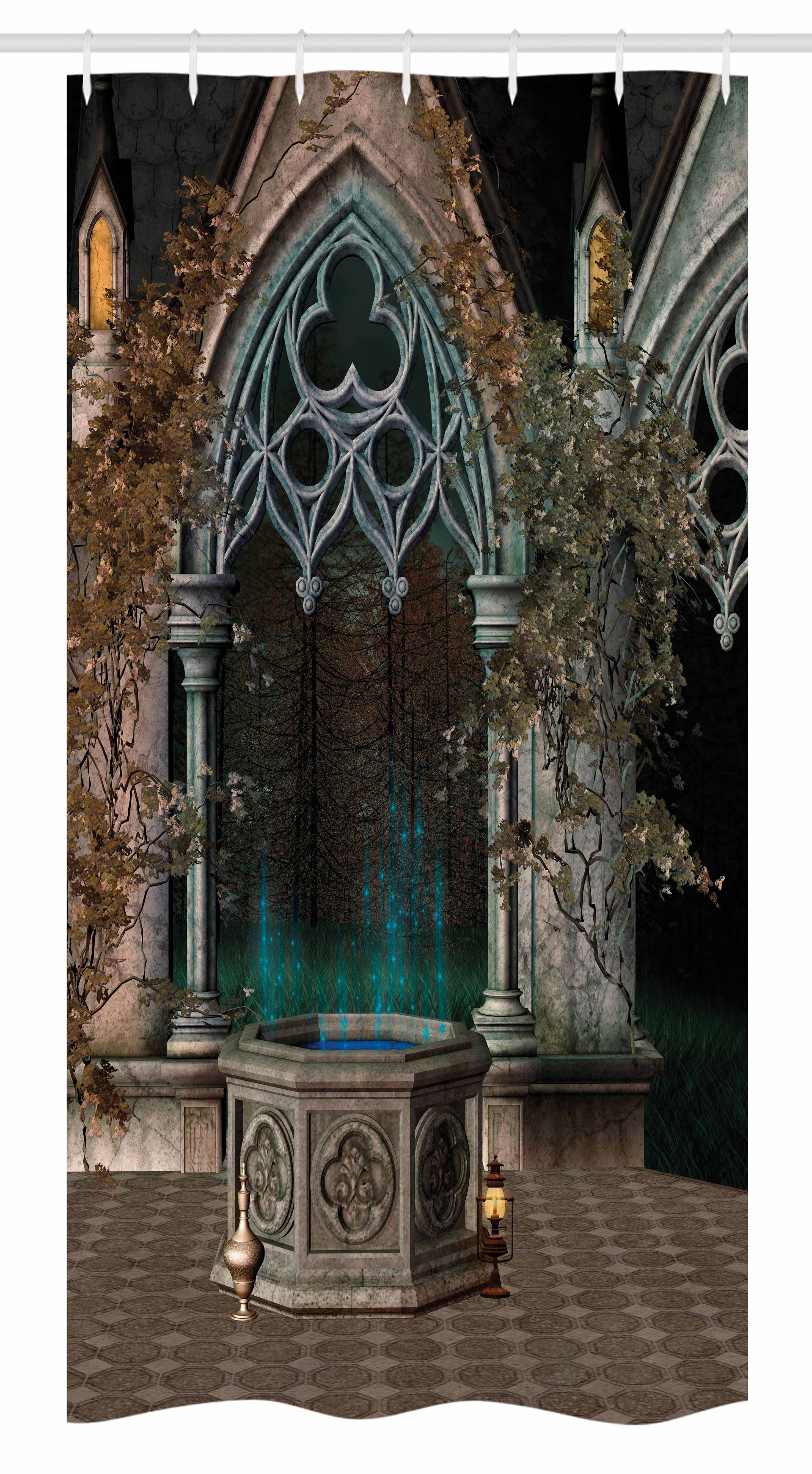 Gothic Stall Shower Curtain, Mystical Patio with Enchanted Wishing Well ...