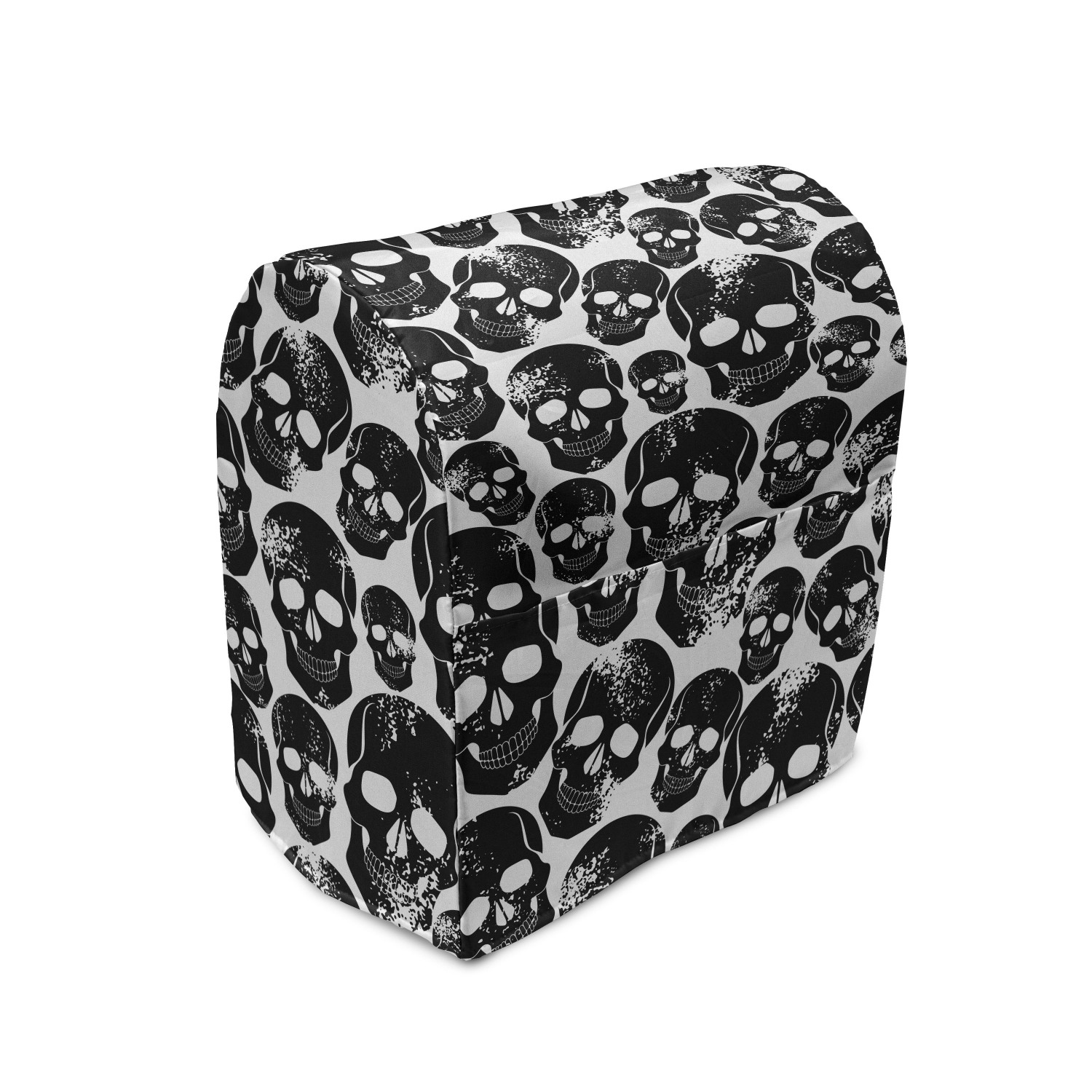 Gothic Stand Mixer Cover, Grunge Black Human Skulls on White Backdrop ...