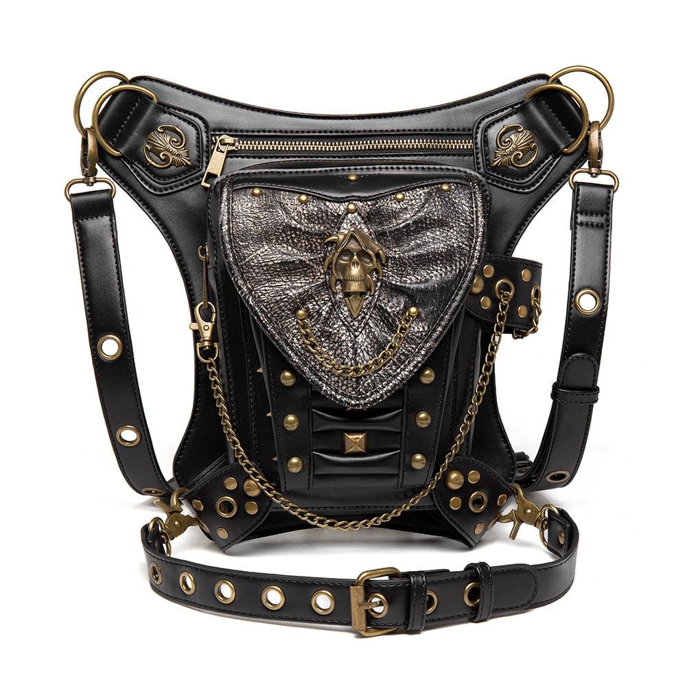 Gothic Steampunk Chain Crossbody Waist Bag Vintage Punk Style PU ...