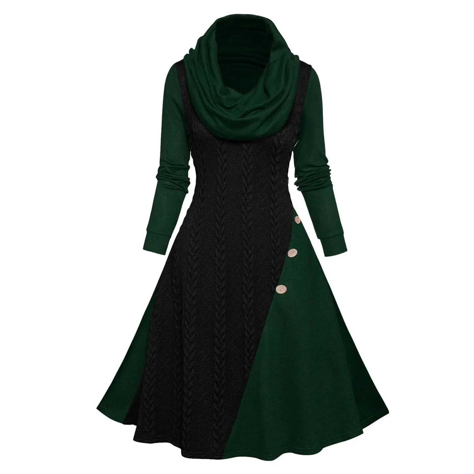 Gothic Steampunk Swing Dresses for Women Cowl Neck Cable Knit Sweater ...