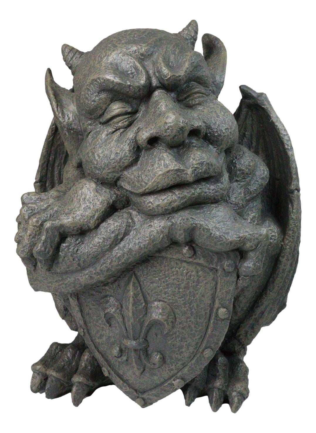 Gothic Stoic Warrior Notre Dame Gargoyle Shield Bearer Chimera Figurine ...