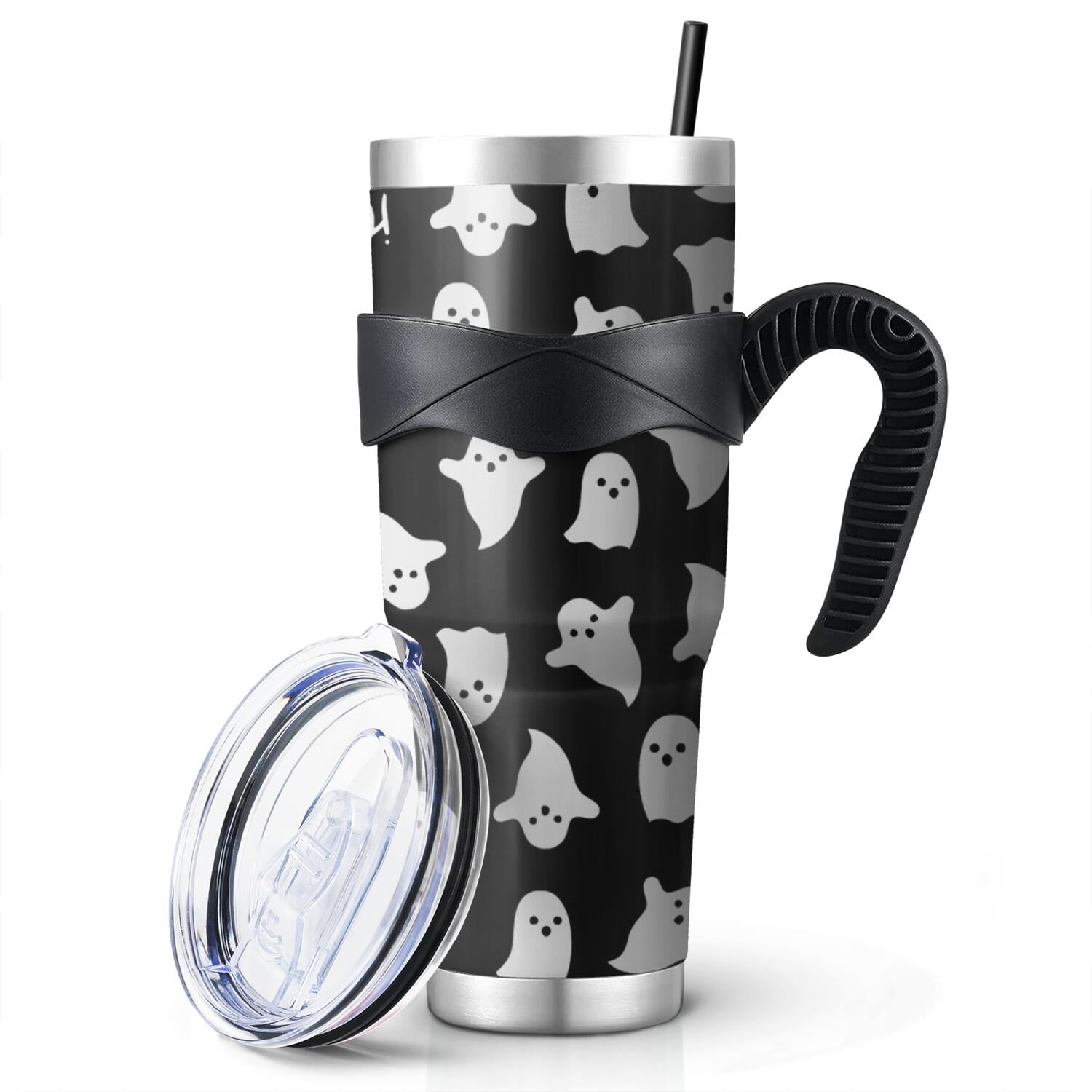 Gothic Style 40oz Tumbler with Handle - Witch Black Cat Skull Design ...