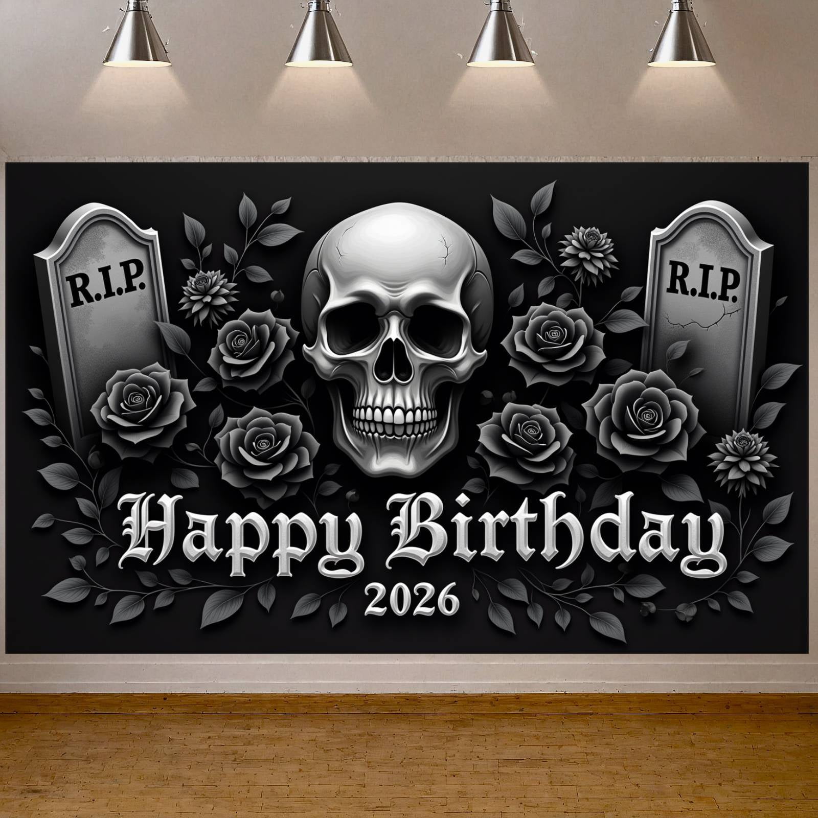 Gothic Style Banner Skull Pattern Gothic Backdrop Black and White Rose ...