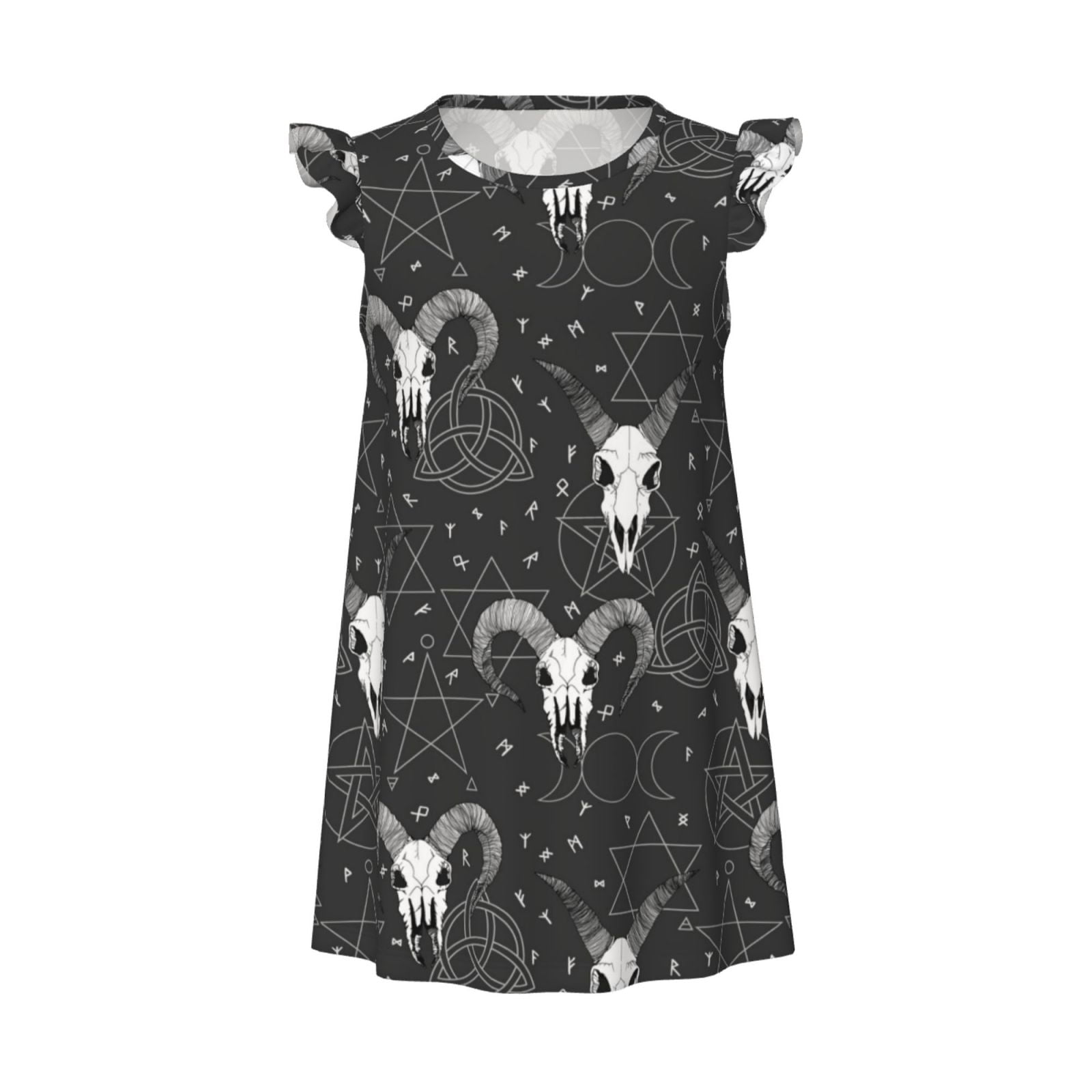 Gothic Style Cool Goat Skull_A Girls Nightgowns, Short Sleeves Dress ...