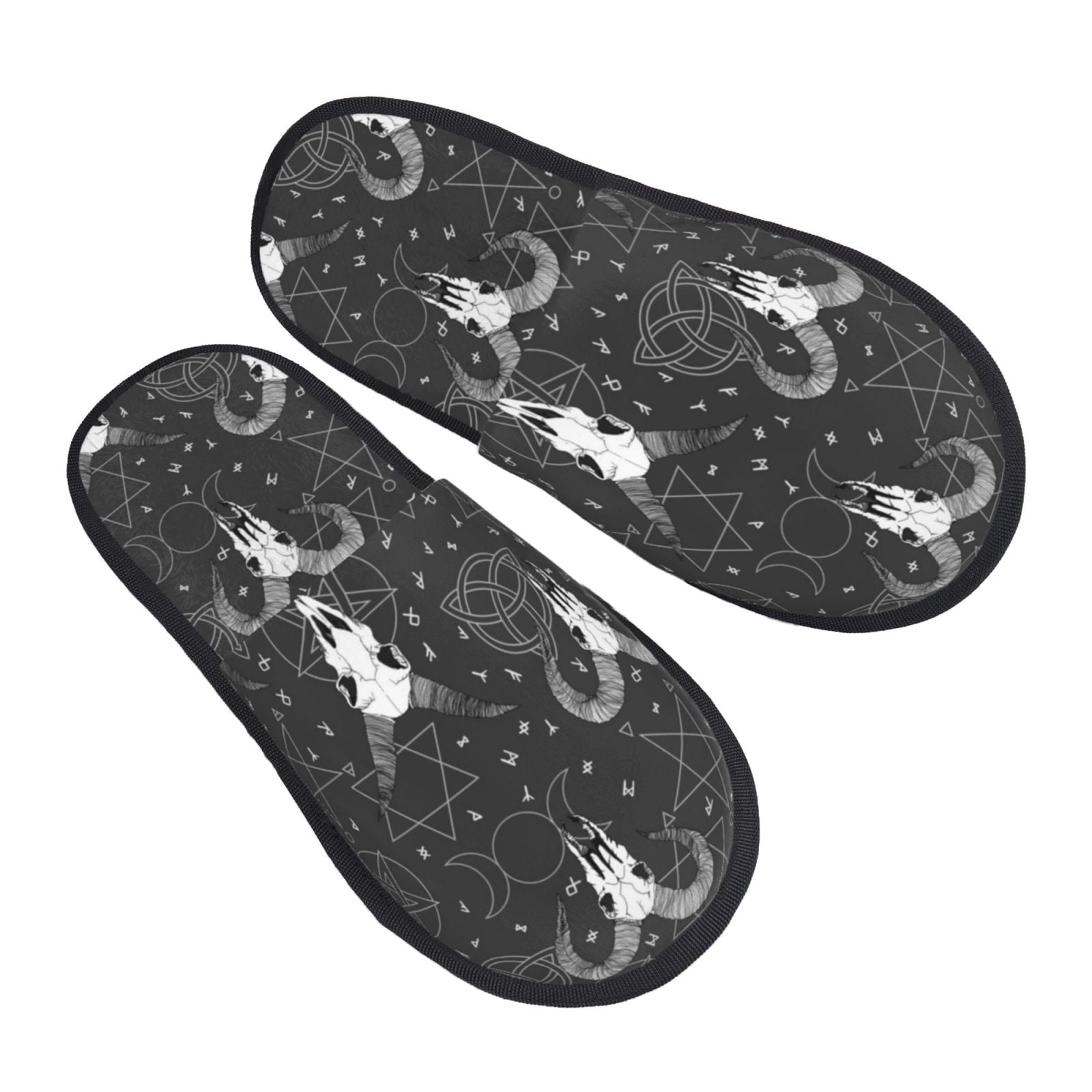 Gothic Style Cool Goat Skull_A House Slippers for Women Indoor, Fuzzy ...