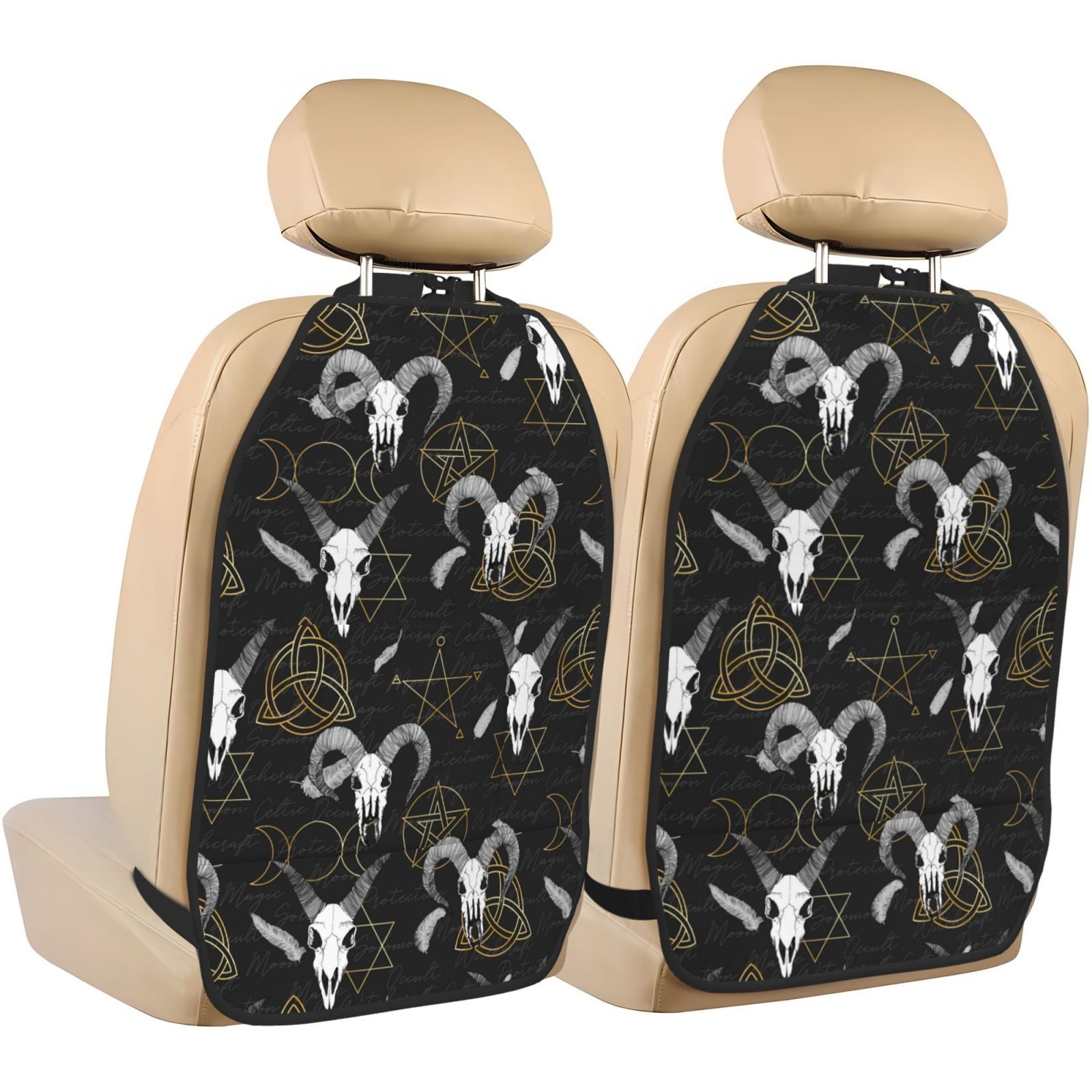 Gothic Style Cool Goat Skull Backseat Car Organizer, 2 Pack Kick Mats ...