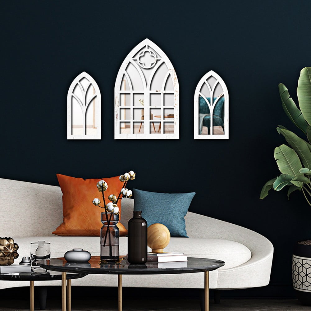 Gothic Style Fake Window Mirror, Wooden Fake Window Mirror, Home ...