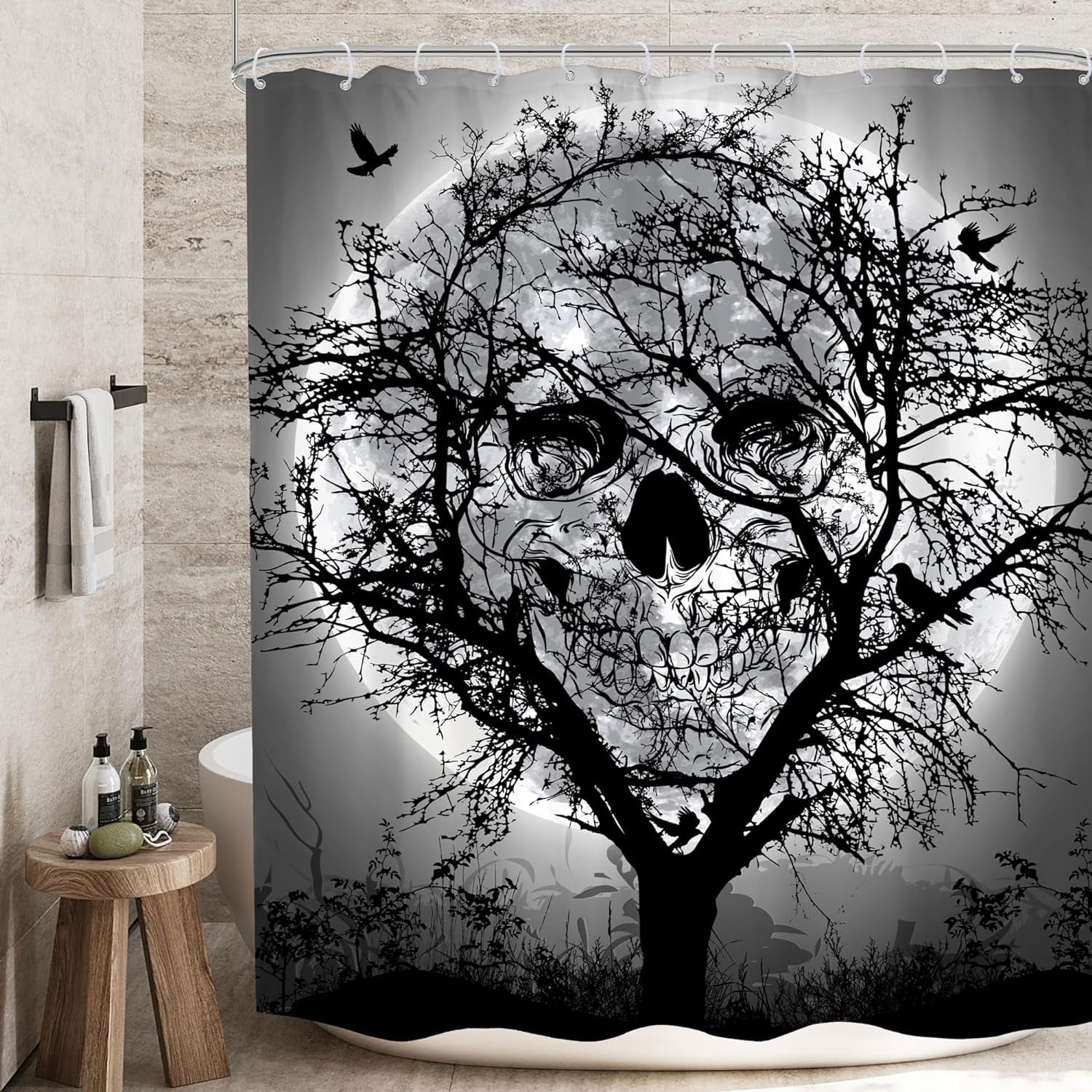 Gothic Sugar Skull Shower Curtain 60Wx72H Spooky Skeleton Abstract Bone ...