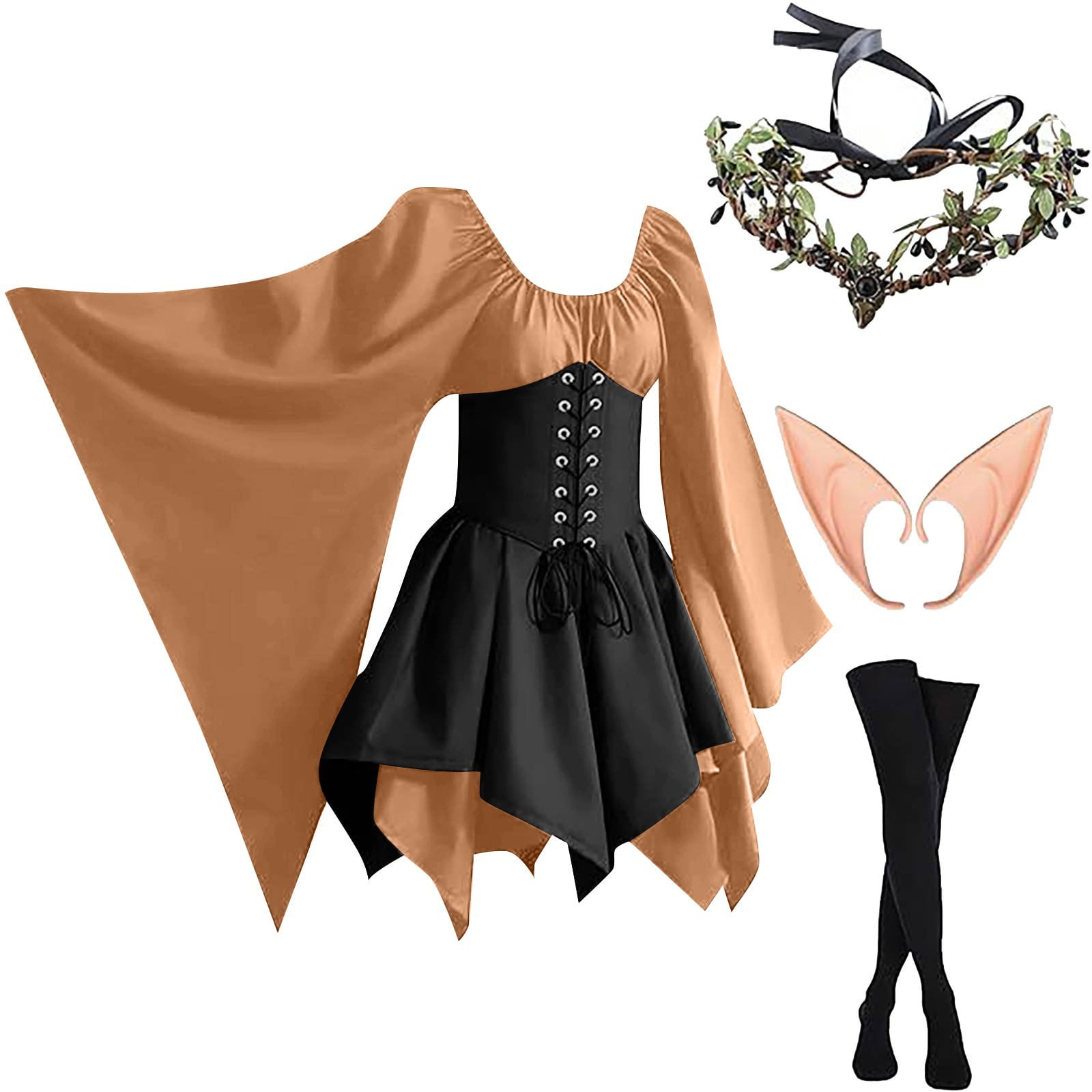 Gothic Sundress, Women'S 4Pc Medieval Vintage Corset Mini Dress Boho ...