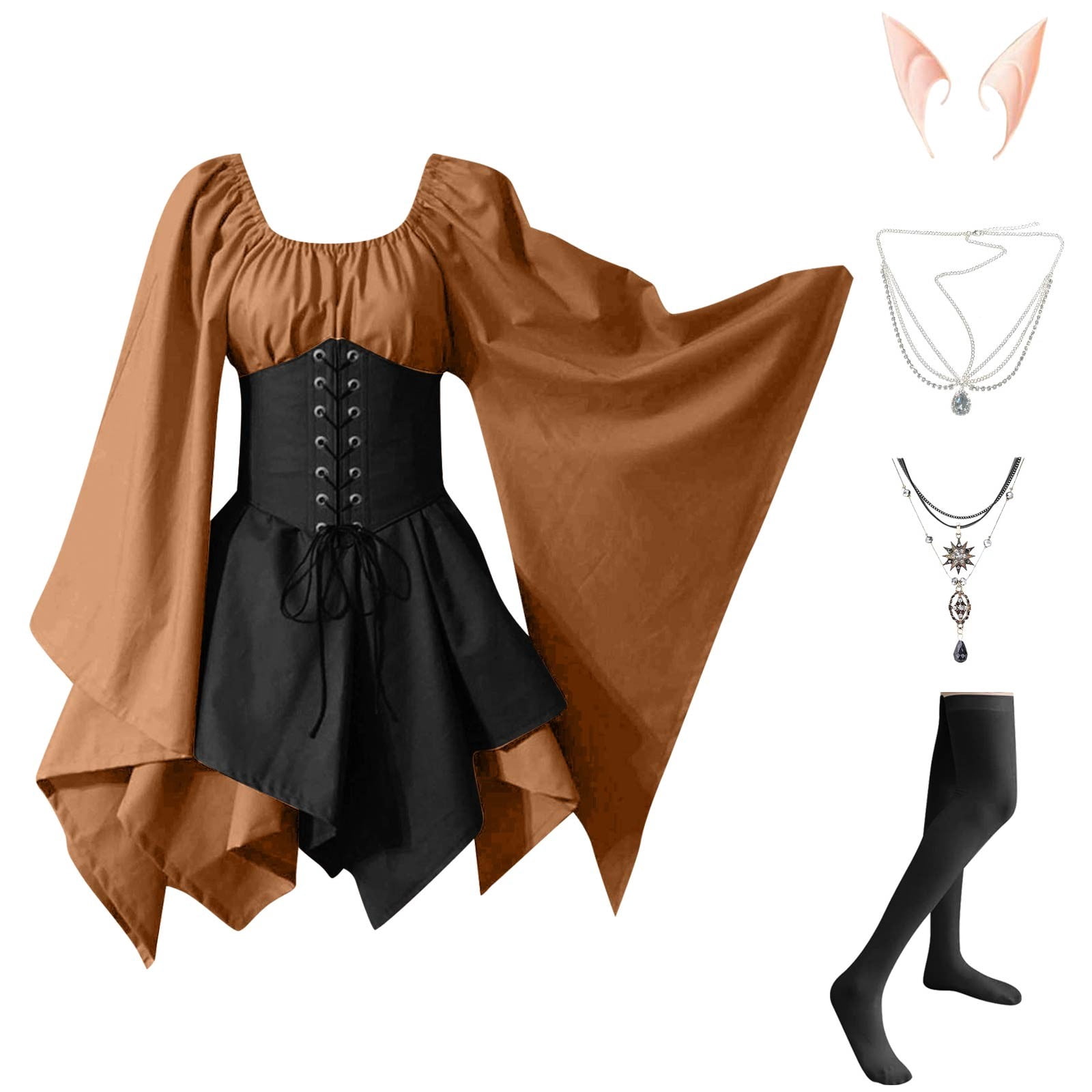 Gothic Sundress, Women'S Medieval Vintage Corset Mini Dress 5-Pc Set ...