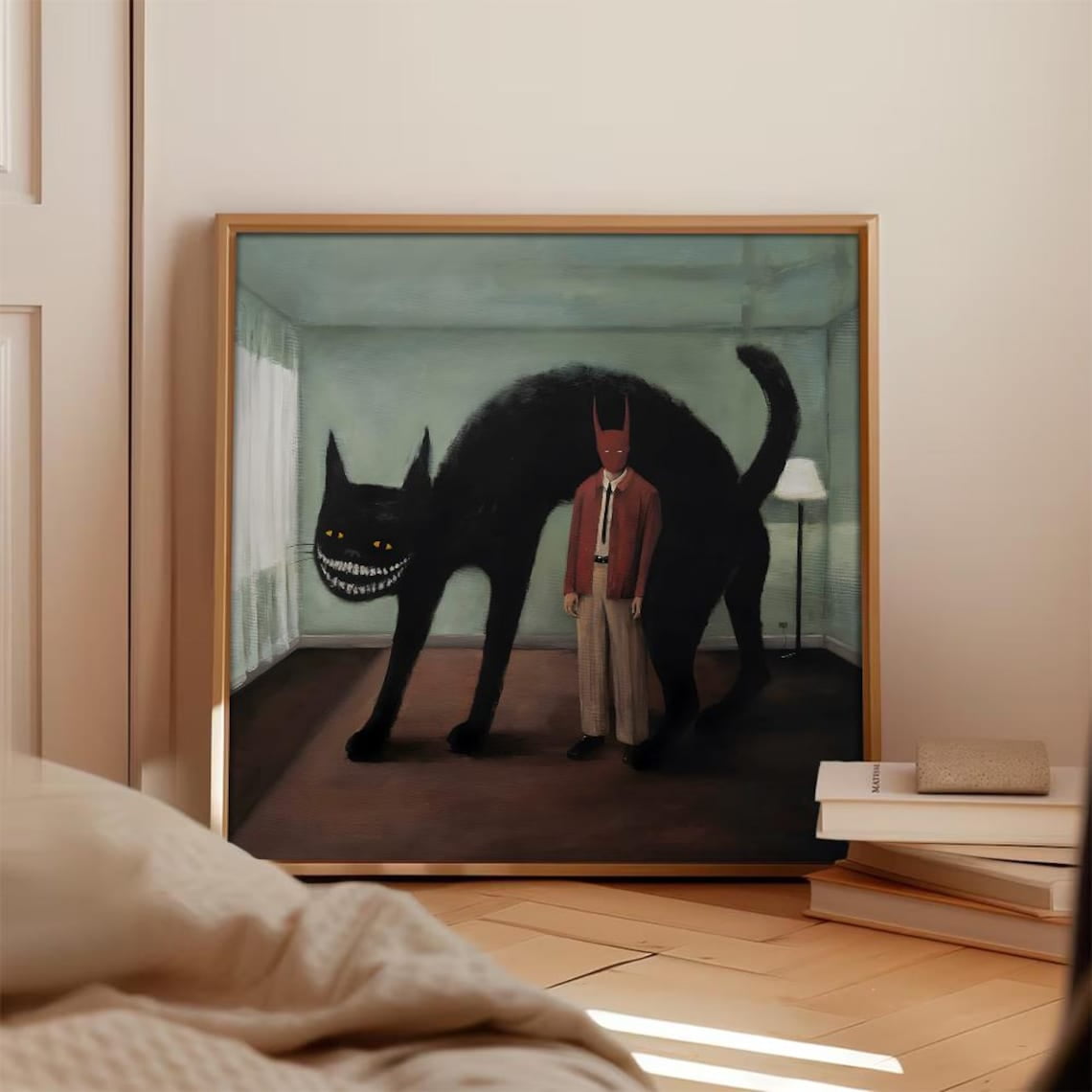 Gothic Surrealism Art Black Cat & Masked Man Wall Decor Home Decor ...