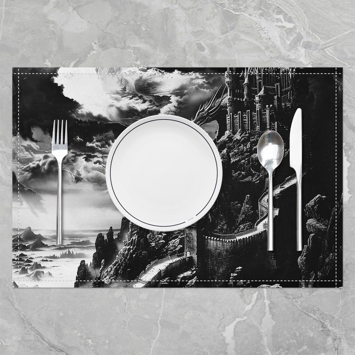 Gothic Table Place Mats Dragon Placemats Fantasy Castle Dark Sky ...