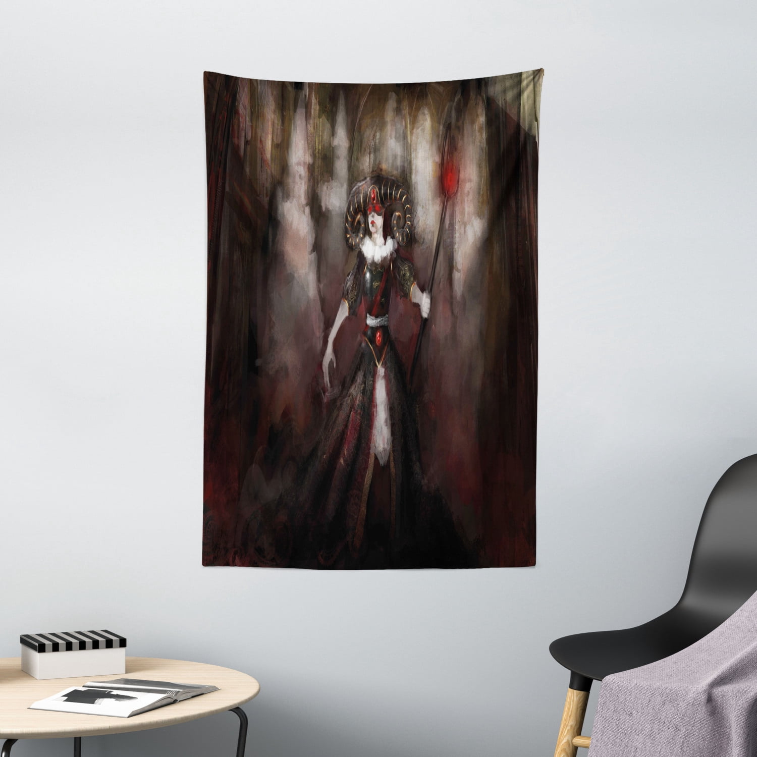 Gothic Tapestry, Medieval Evil Woman Horns Mask Witch Myth Fantasy Old ...