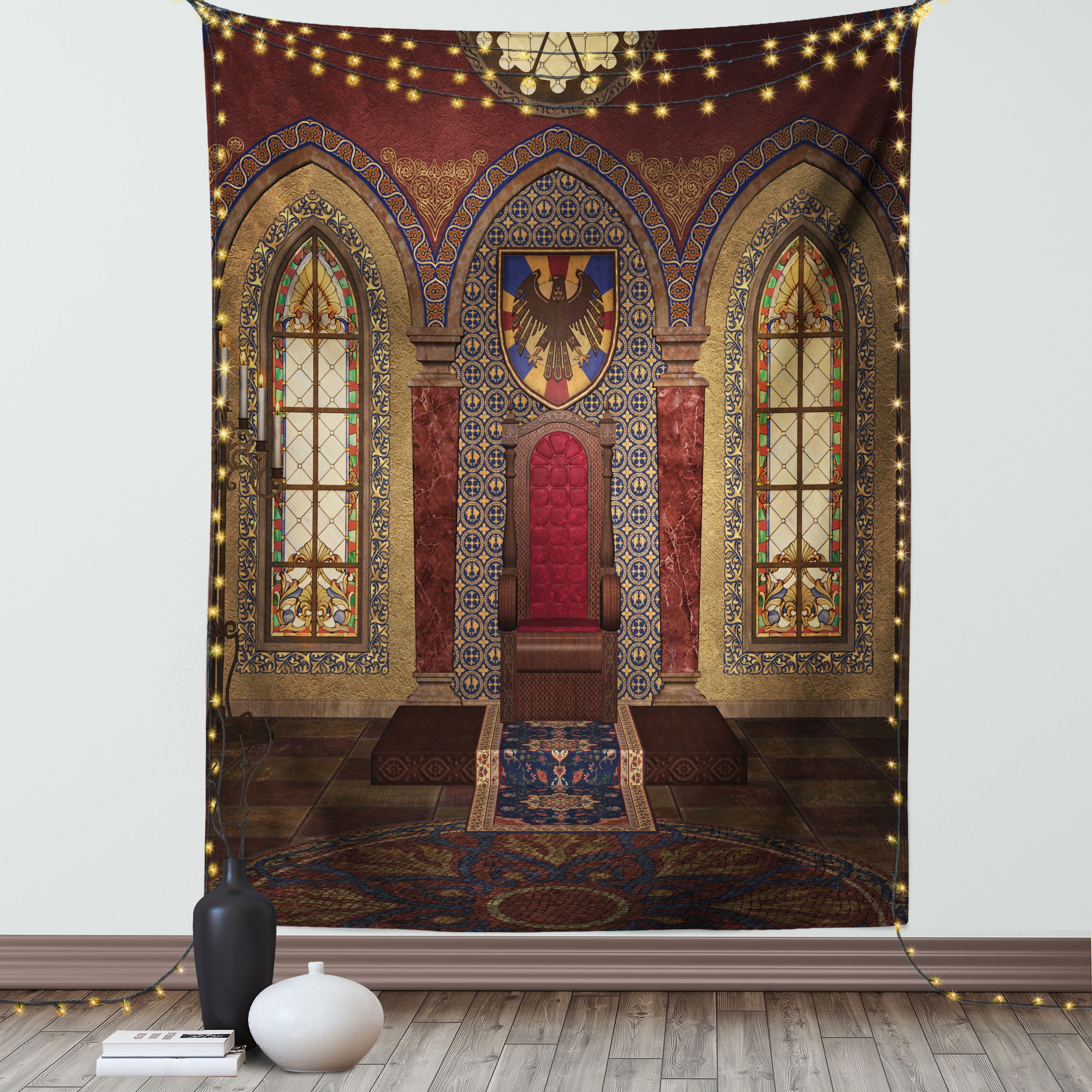 Gothic Tapestry, Red Medieval Throne in Chapel Eagle Portrait on Wall ...