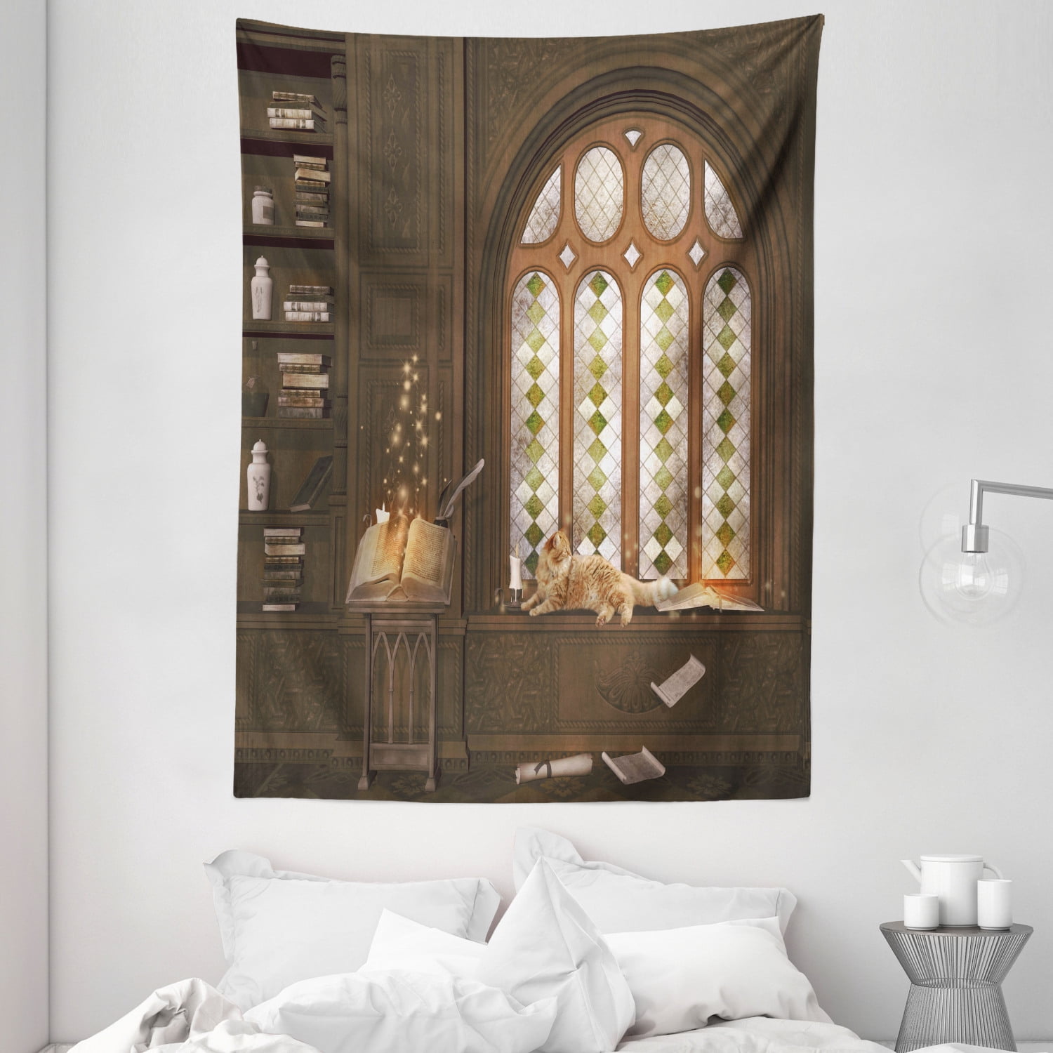 Gothic Tapestry, Room for Study in the Medieval Library with Cat ...