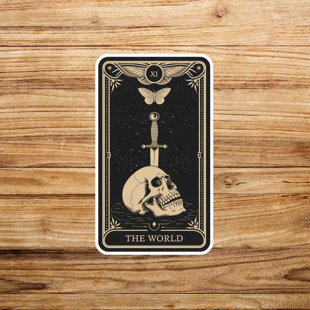 Gothic Tarot Card Sticker - The World Skull, Mystic Celestial Art ...
