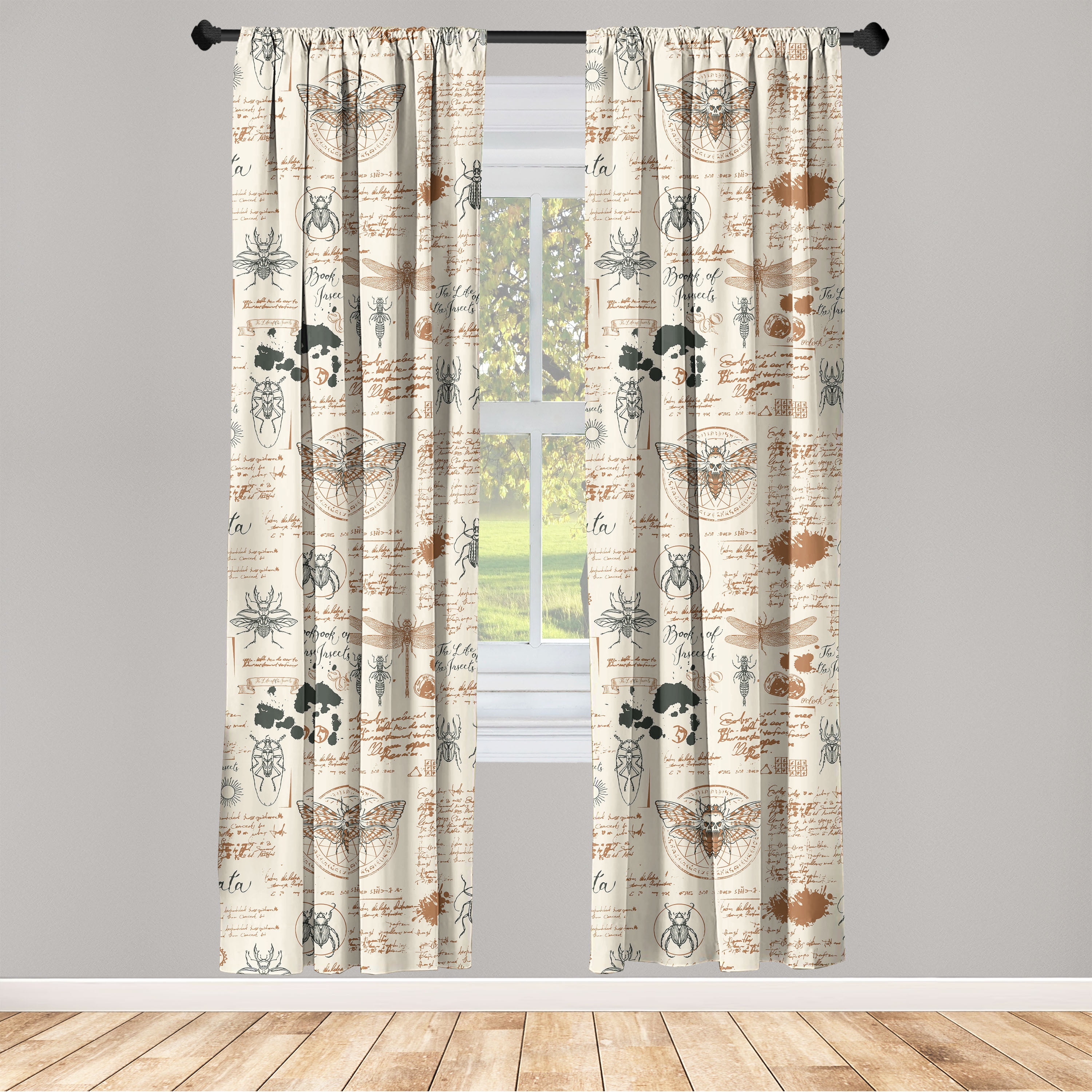 Gothic Themed Window Curtains, Spooky Moth and Cockroach Sketch Cursive ...