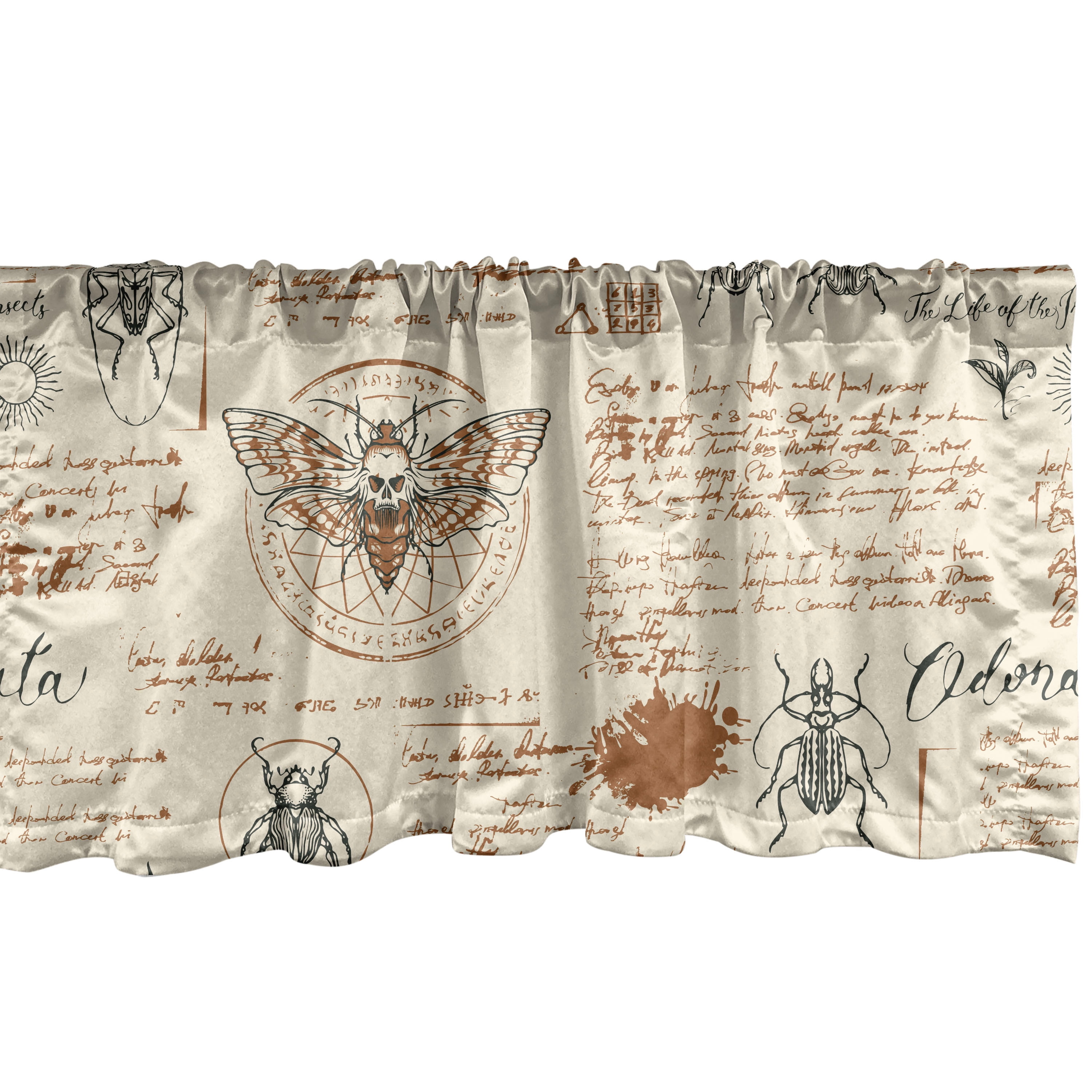 Gothic Themed Window Valance, Spooky Moth and Cockroach Sketch Cursive ...