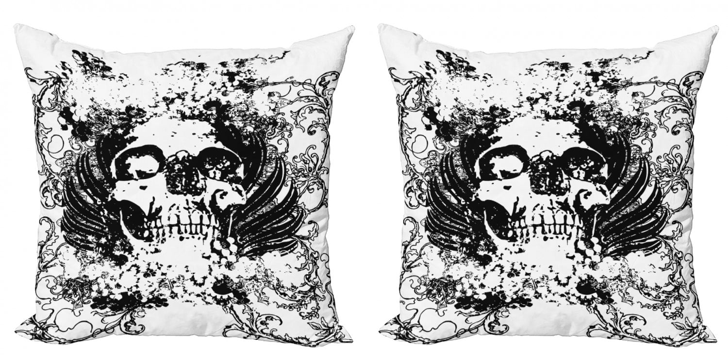 Ambesonne Gothic Throw Pillow Cover 2 Pack, Dark Horror Scary Skull, 18 ...