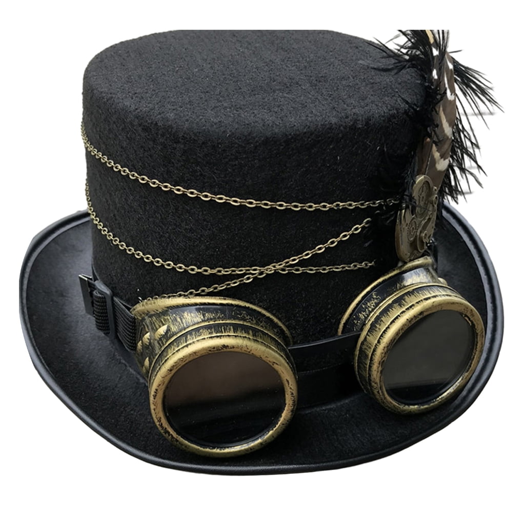 Gothic Top Hat Steampunk Hat Punk Style Magician Hat with Feathers ...