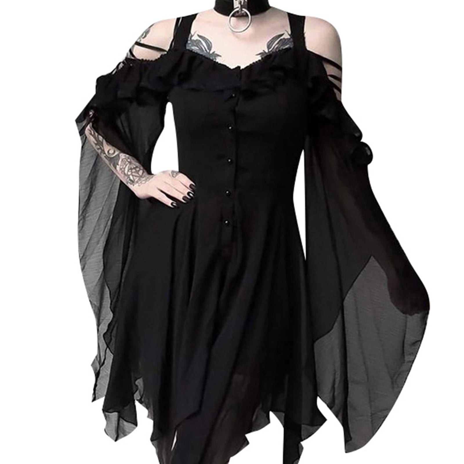 Gothic Tops,Women's Off Shoulder Bell Sleeve Asymmetrical Hem 2025 ...