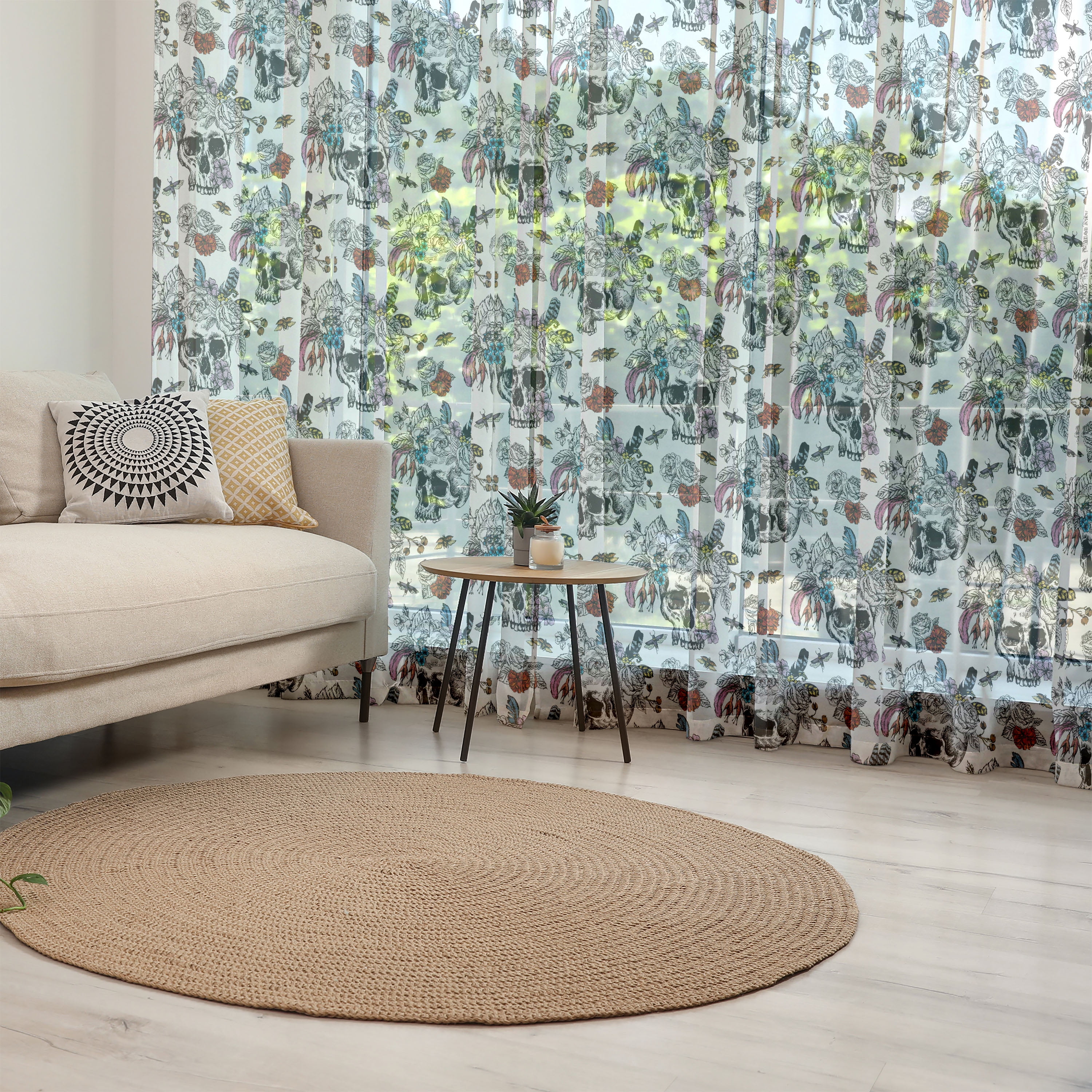 Gothic Tulle Curtains with Rod Pocket, Day of the Dead Inspired Human ...