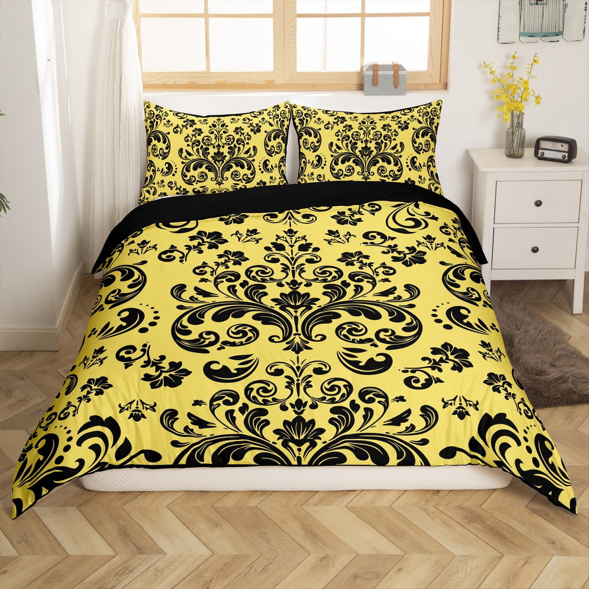 Gothic Twin Comforter Cover Gold Black Damask Floral Duvet Cover Goth ...
